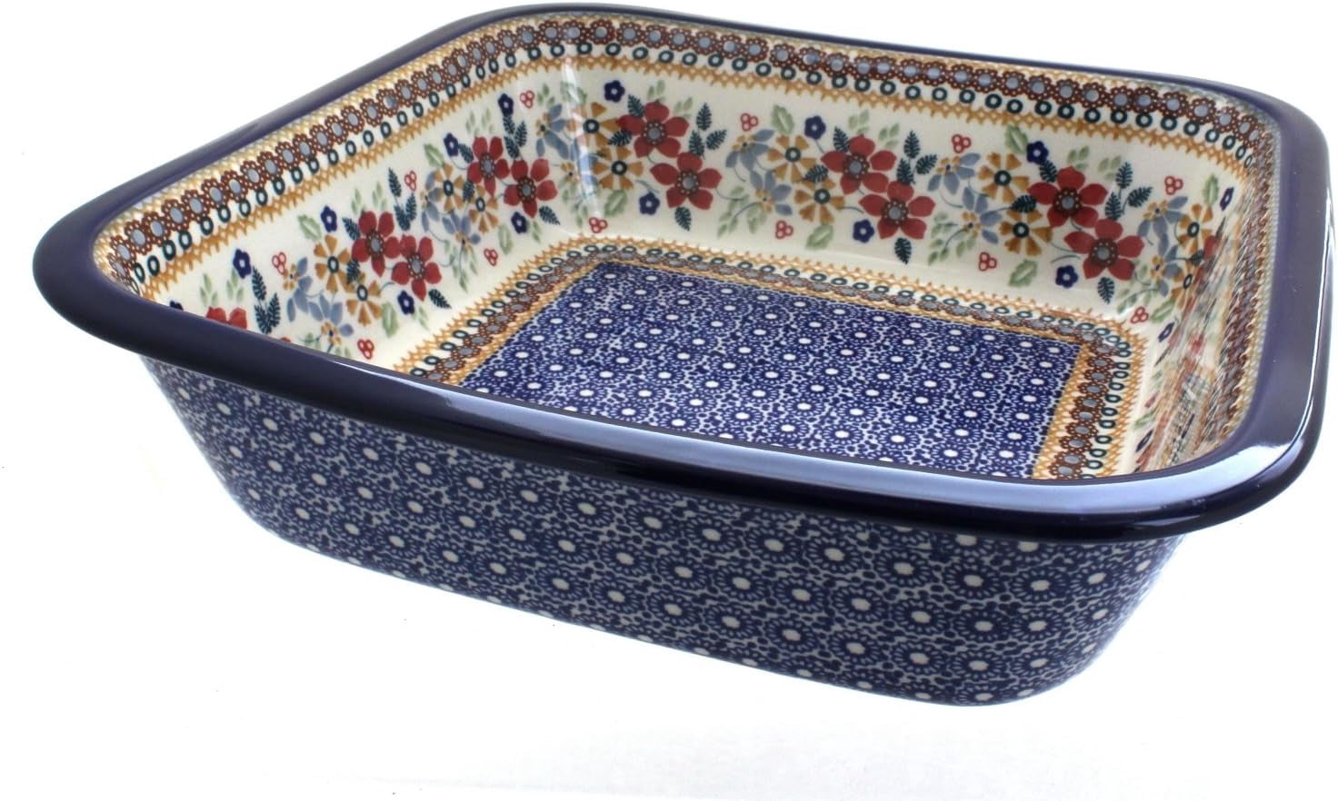 Blue Rose Polish Pottery Sage Floral Large Square Baker - Walmart.com