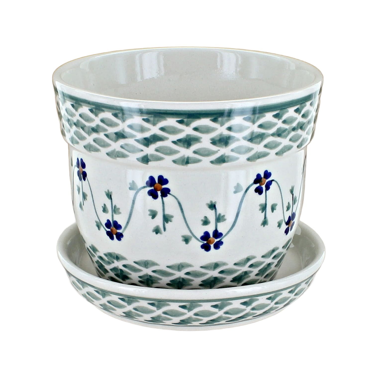 Blue Rose Polish Pottery Sage Floral Medium Flower Pot - Walmart.com
