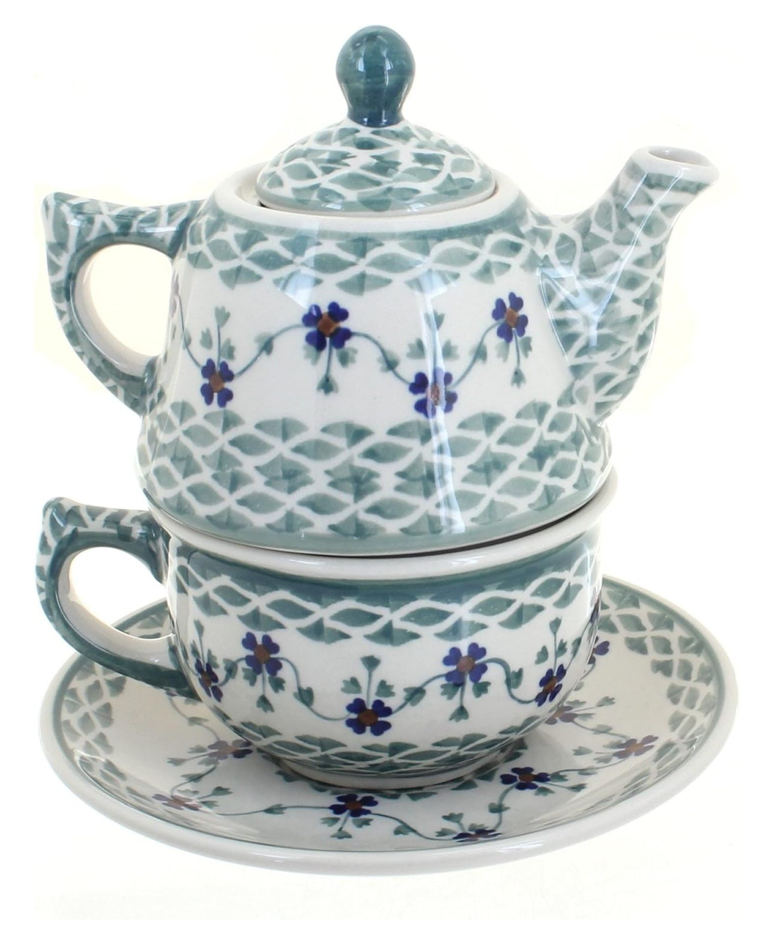 Blue Rose Polish Pottery Sage Floral Tea for One - Walmart.com