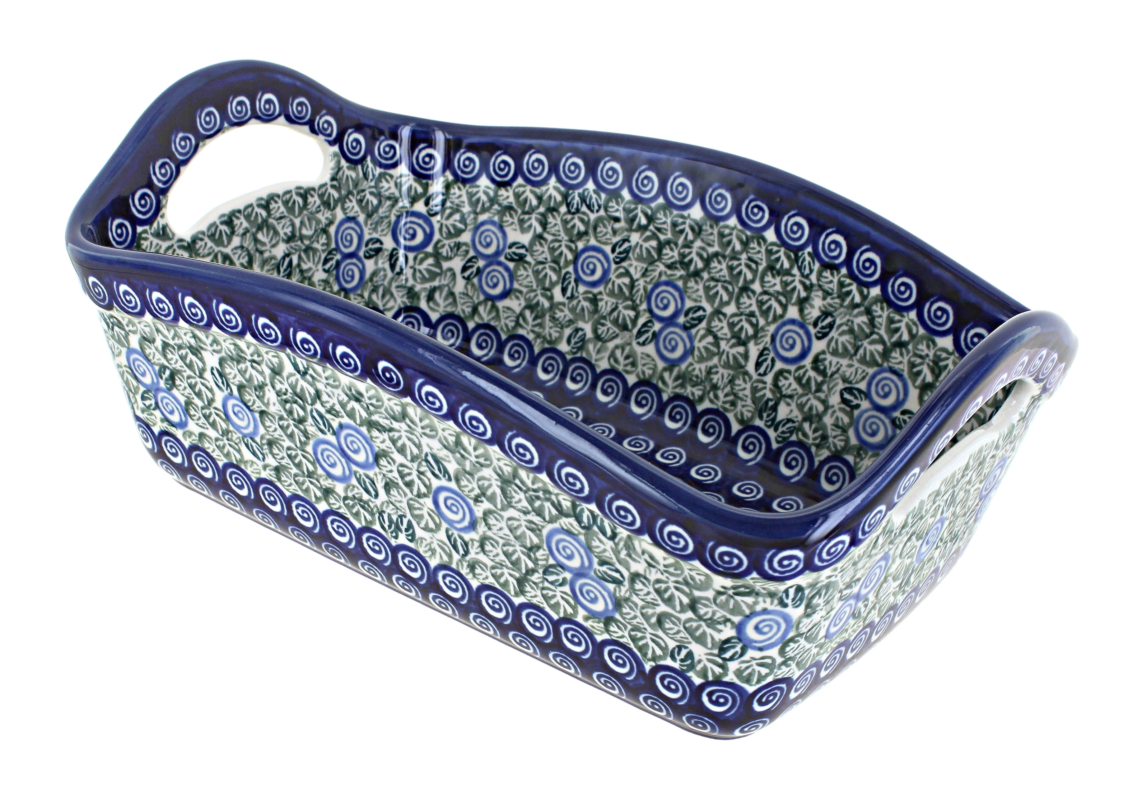 Blue Rose Polish Pottery Seaside Swirl Basket With Handles - Walmart.com