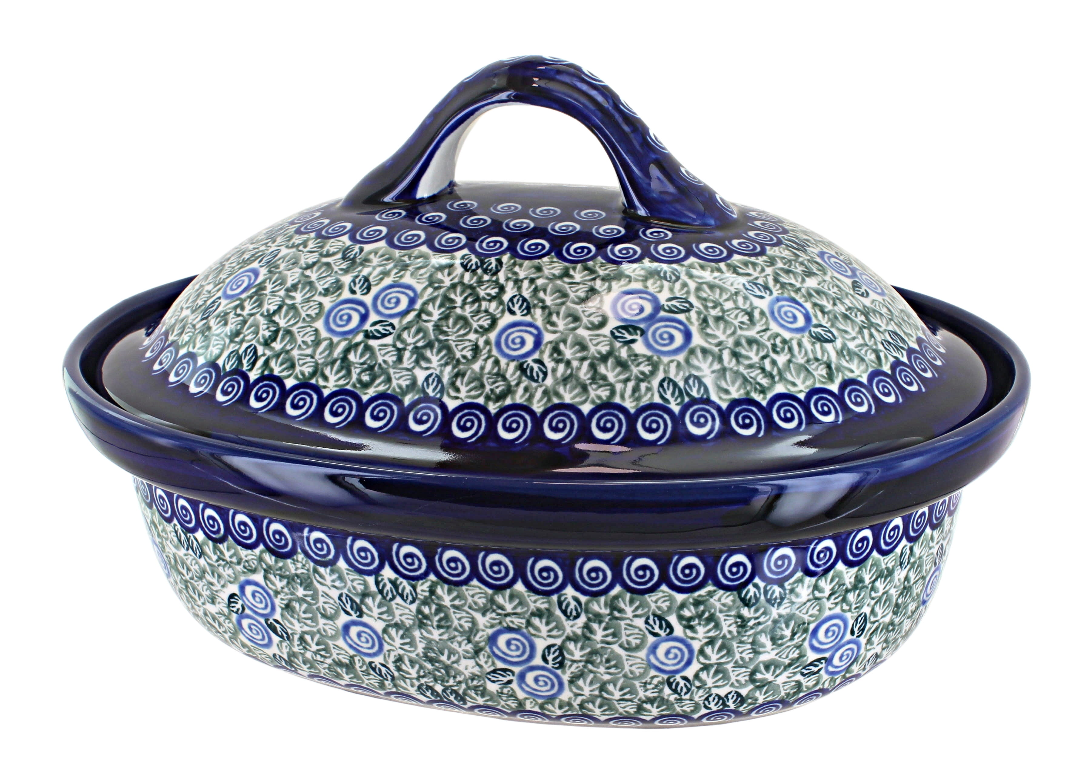 Blue Rose Polish Pottery Seaside Swirl Roaster with Lid - Walmart.com
