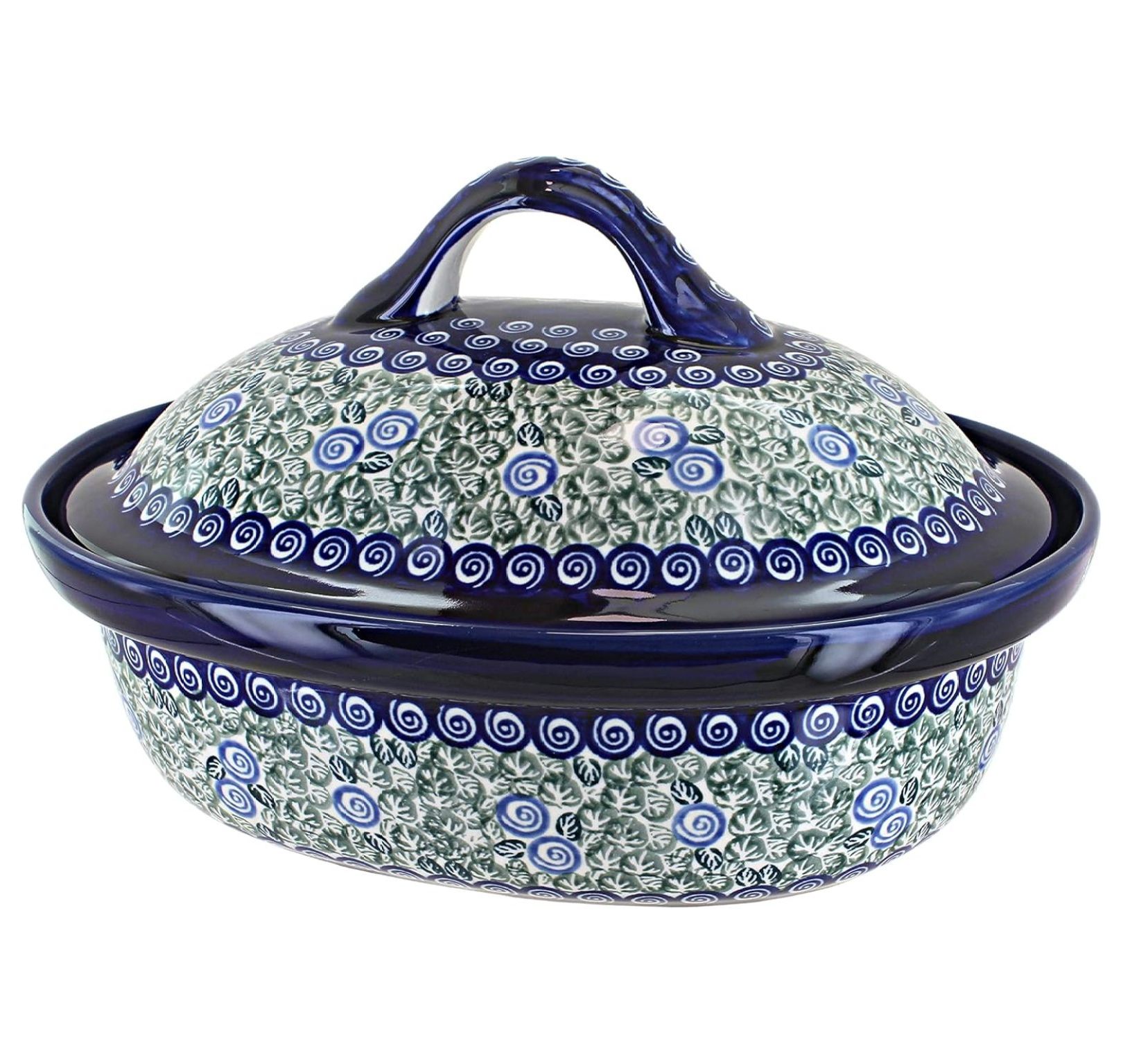 Blue Rose Polish Pottery Seaside Swirl Roaster with Lid - Walmart.com