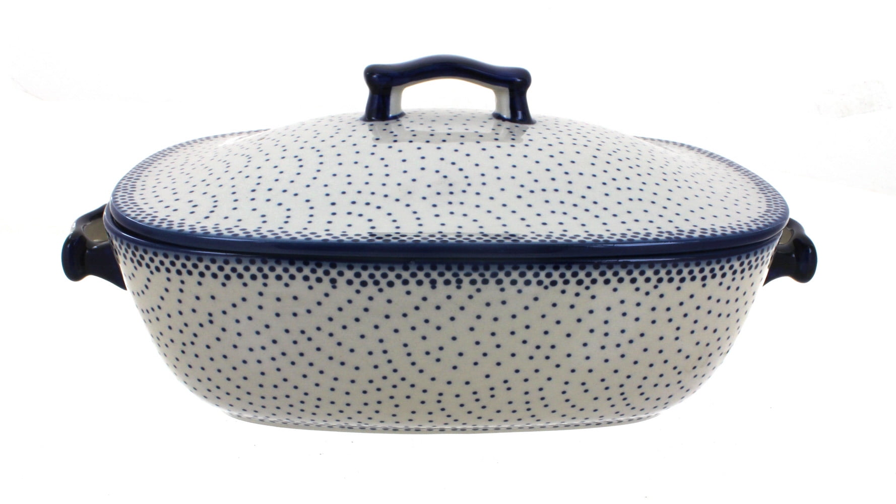 Blue Rose Polish Pottery Small Dots Roaster with Lid - Walmart.com