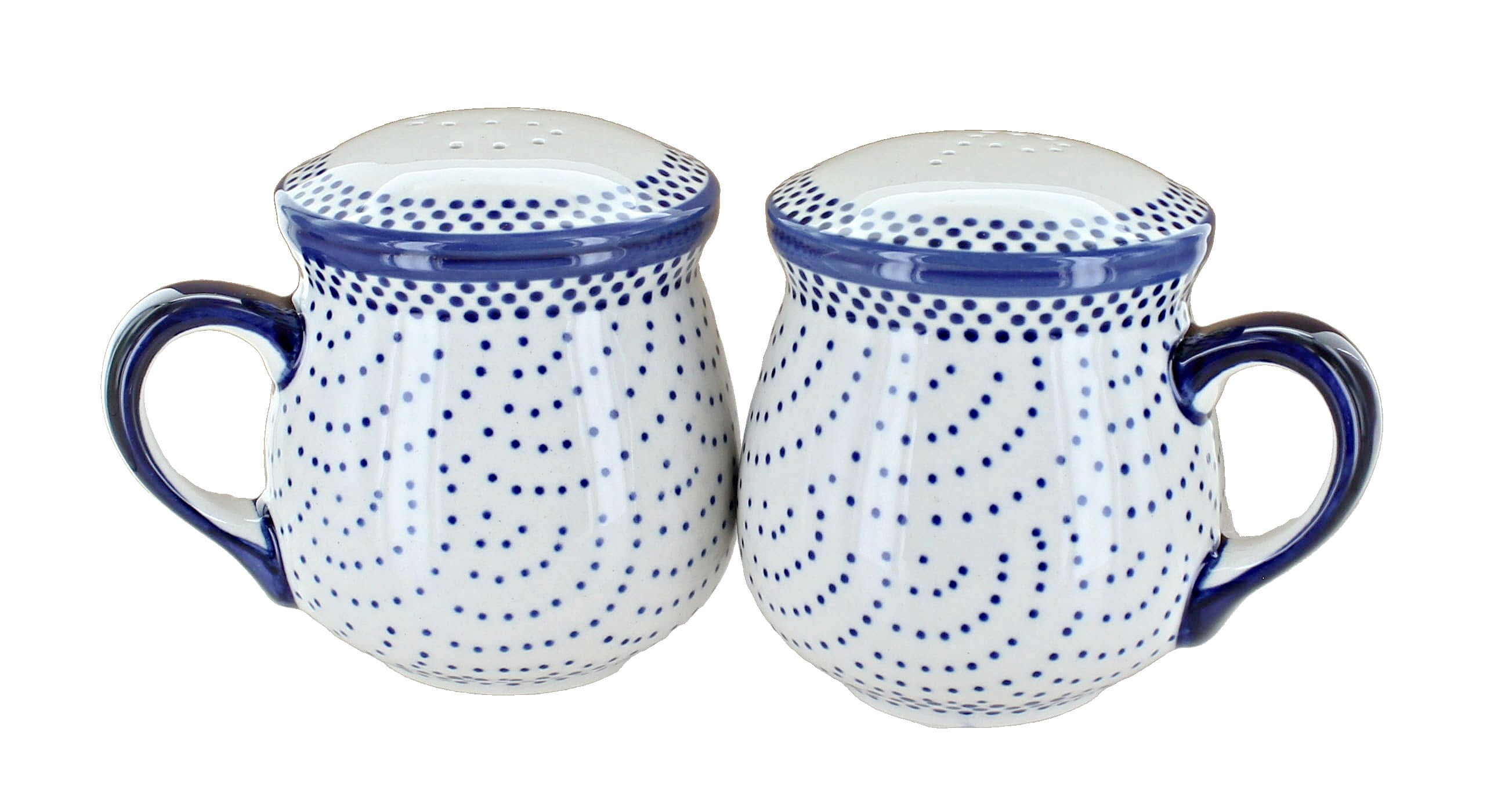 Blue Rose Polish Pottery Small Dots Salt & Pepper Shakers with Handles ...