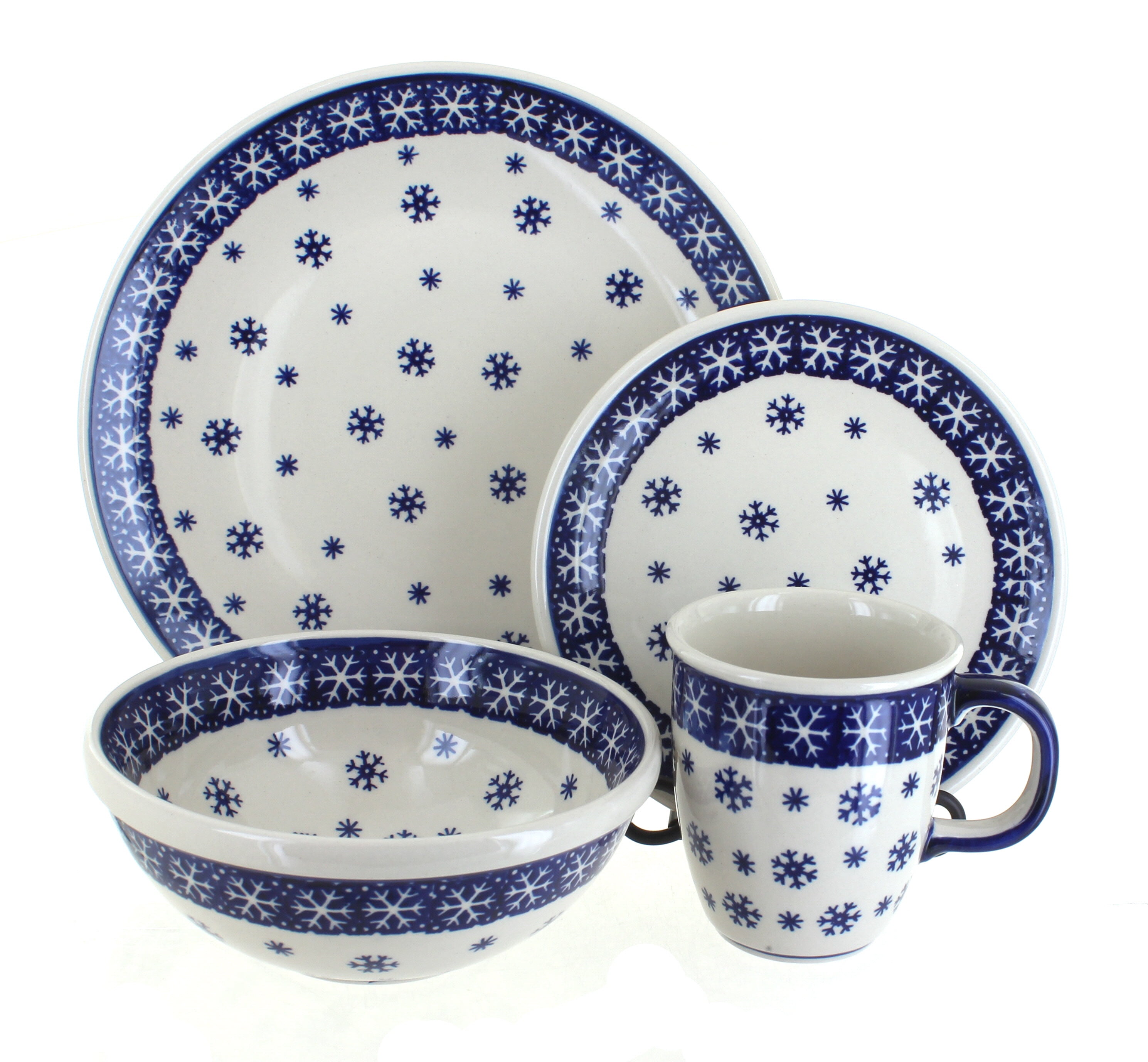 Blue Rose Polish Pottery Snow Flurry 16 Piece Dinnerware Set - Walmart.com