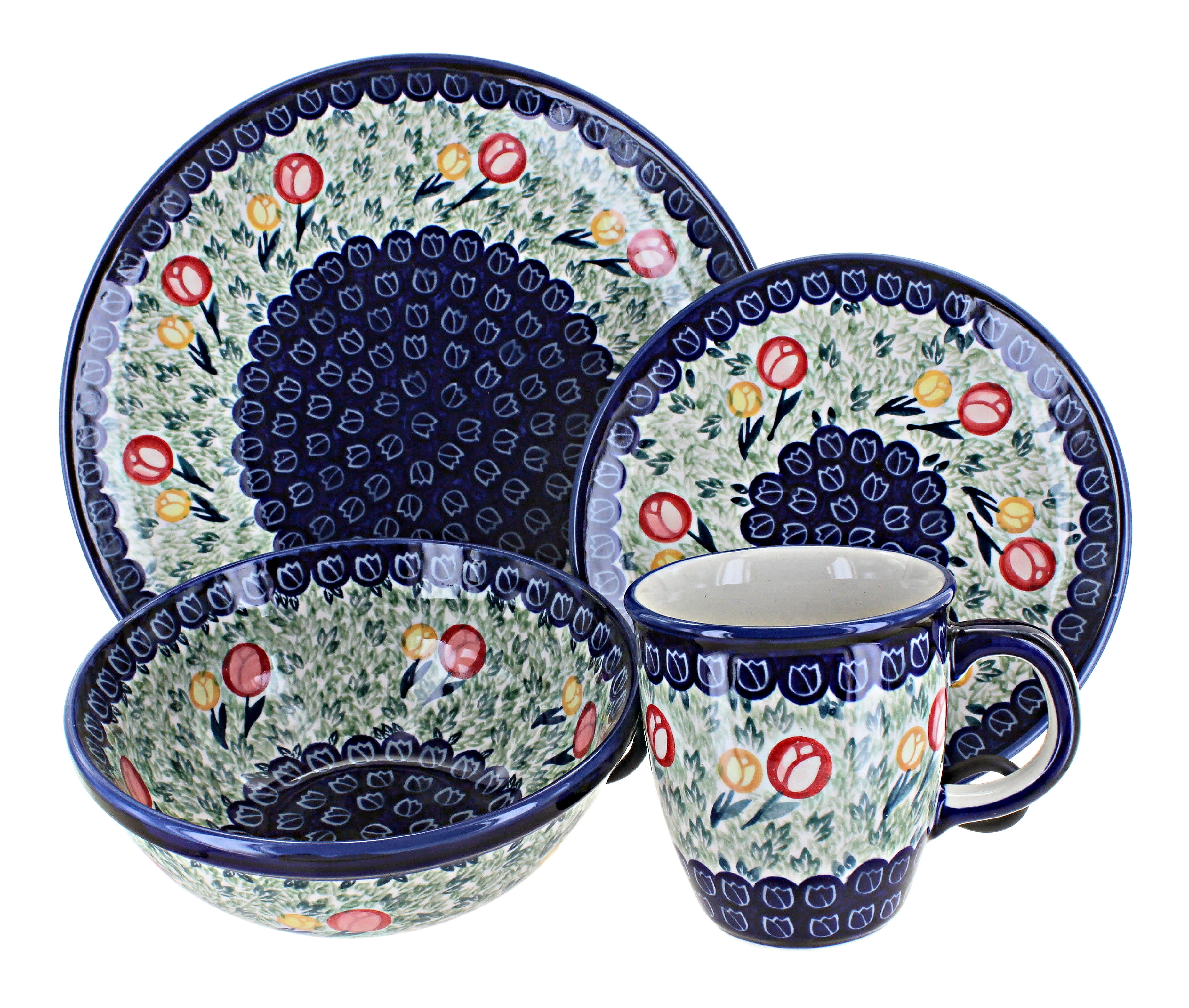 Blue Rose Polish Pottery Spring Beauty 16 Piece Dinnerware Set ...