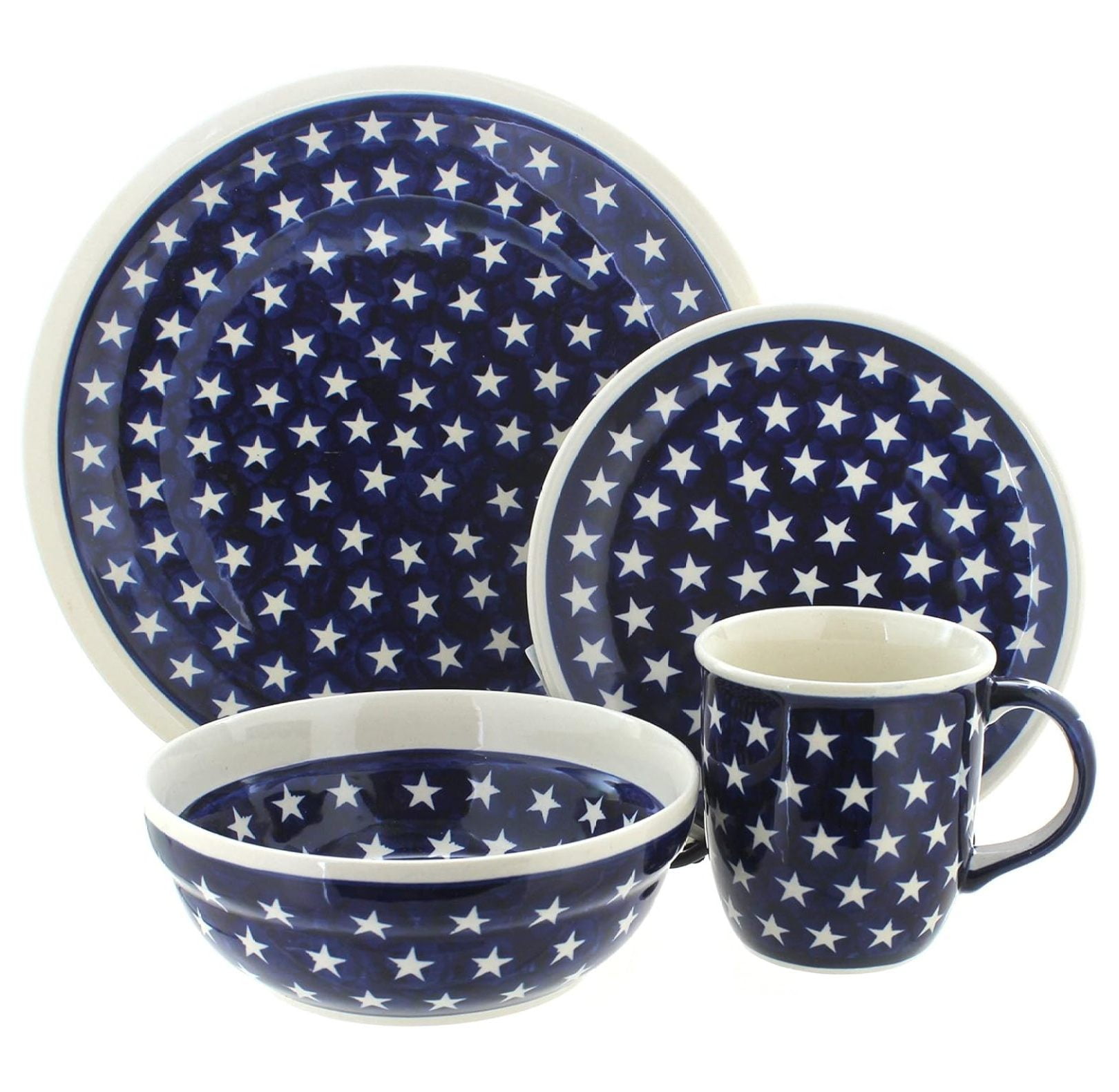Blue Rose Polish Pottery Stars 4 Piece Place Setting - Service for 1 ...