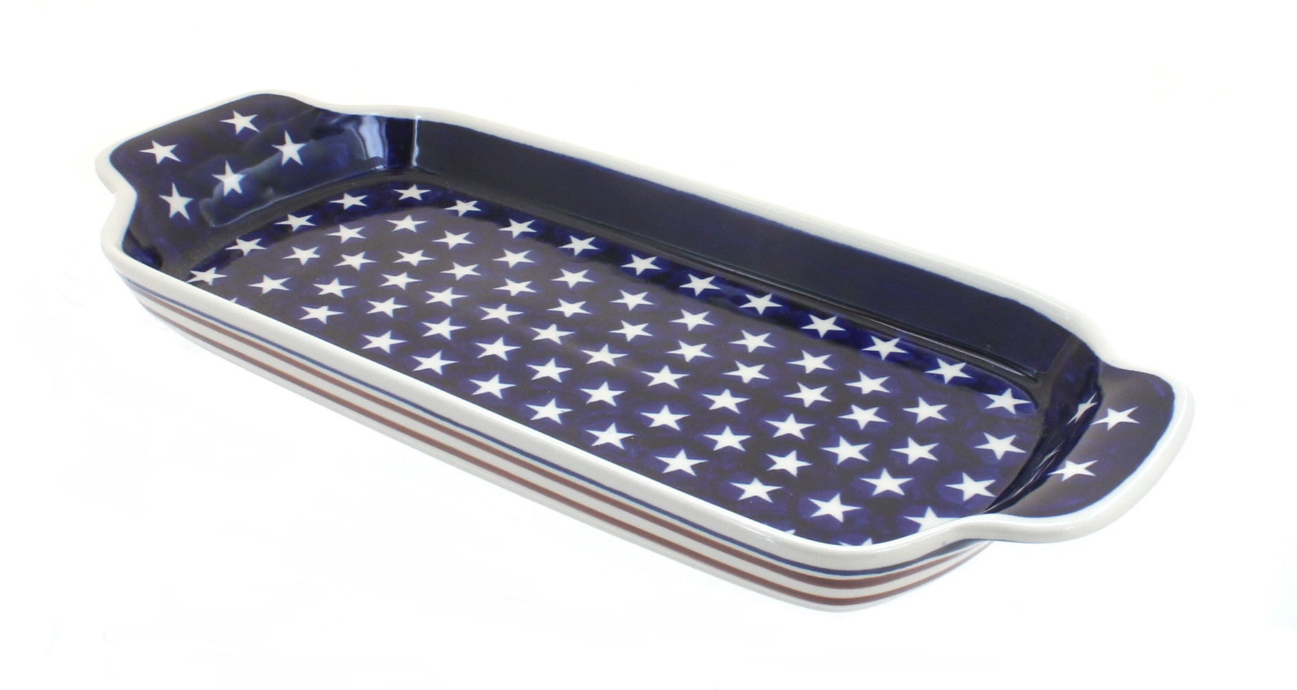 Blue Rose Polish Pottery Stars & Stripes Bread Tray with Handles ...