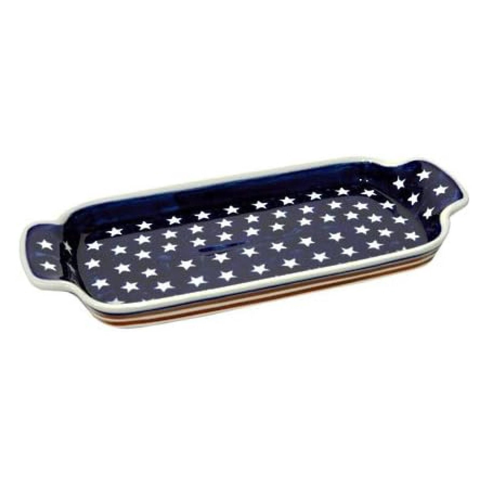 Blue Rose Polish Pottery Stars & Stripes Bread Tray with Handles ...