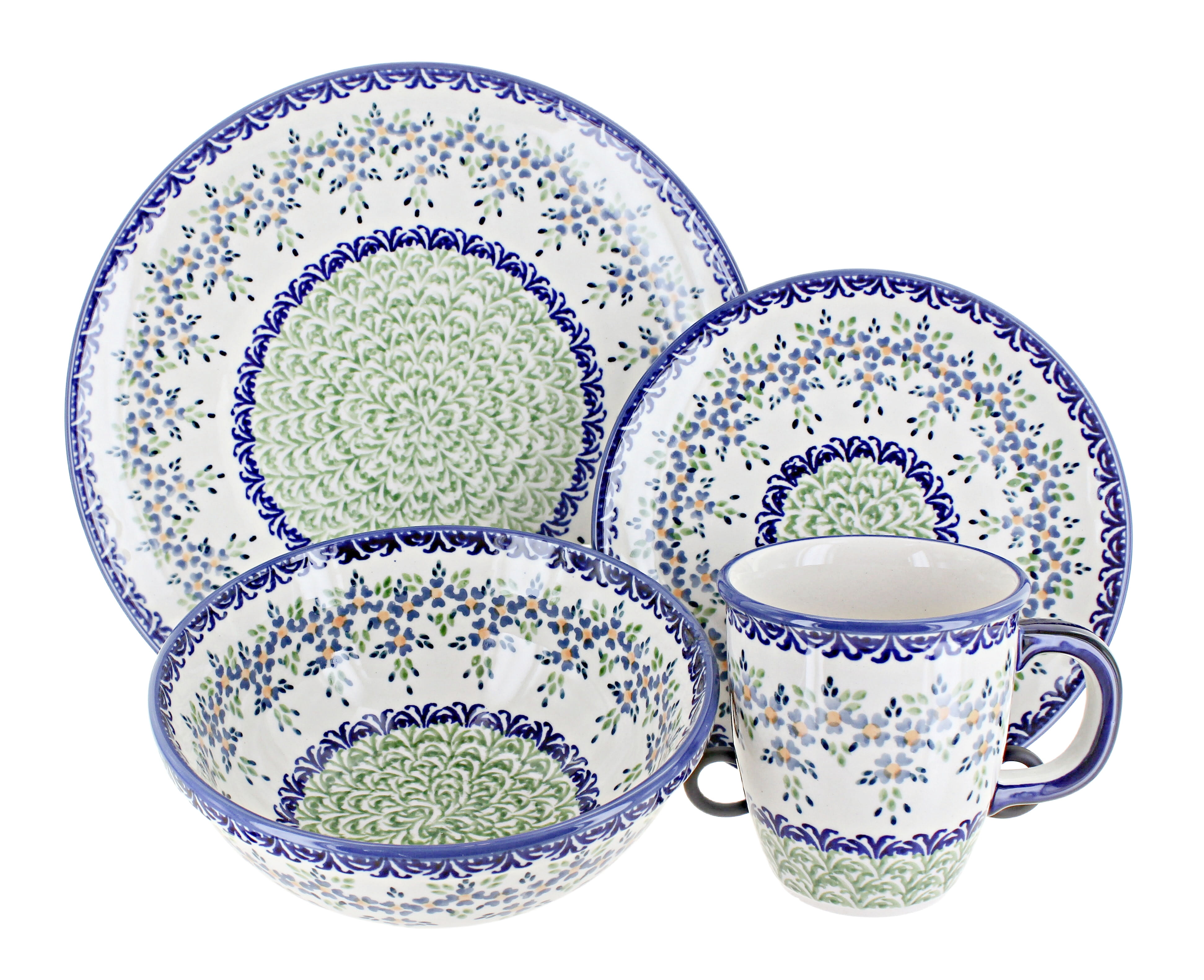 Blue Rose Polish Pottery Summer Vine 16 Piece Dinner Set - Walmart.com