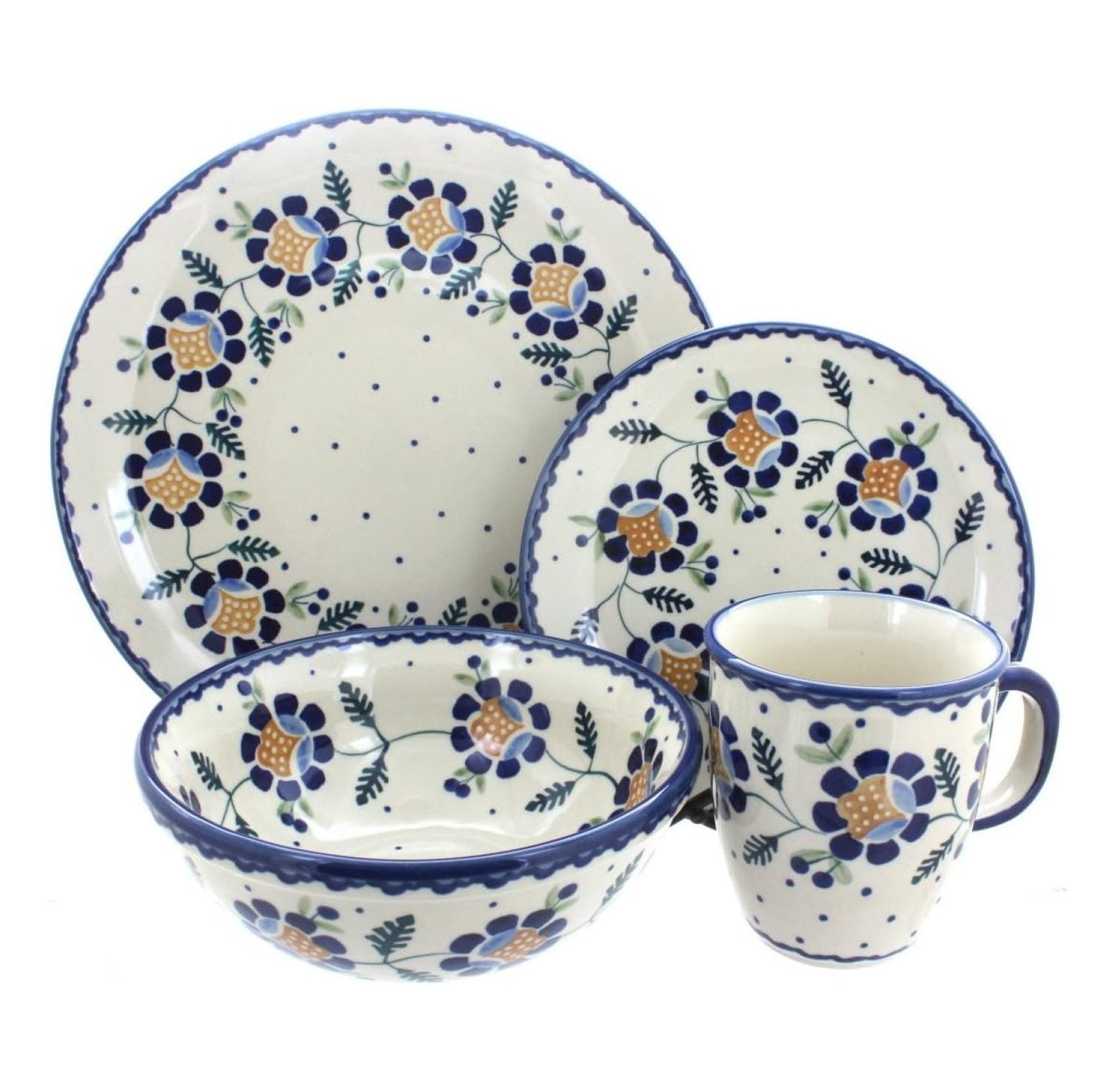 Blue Rose Polish Pottery Sunflower 4 Piece Place Setting - Service for ...