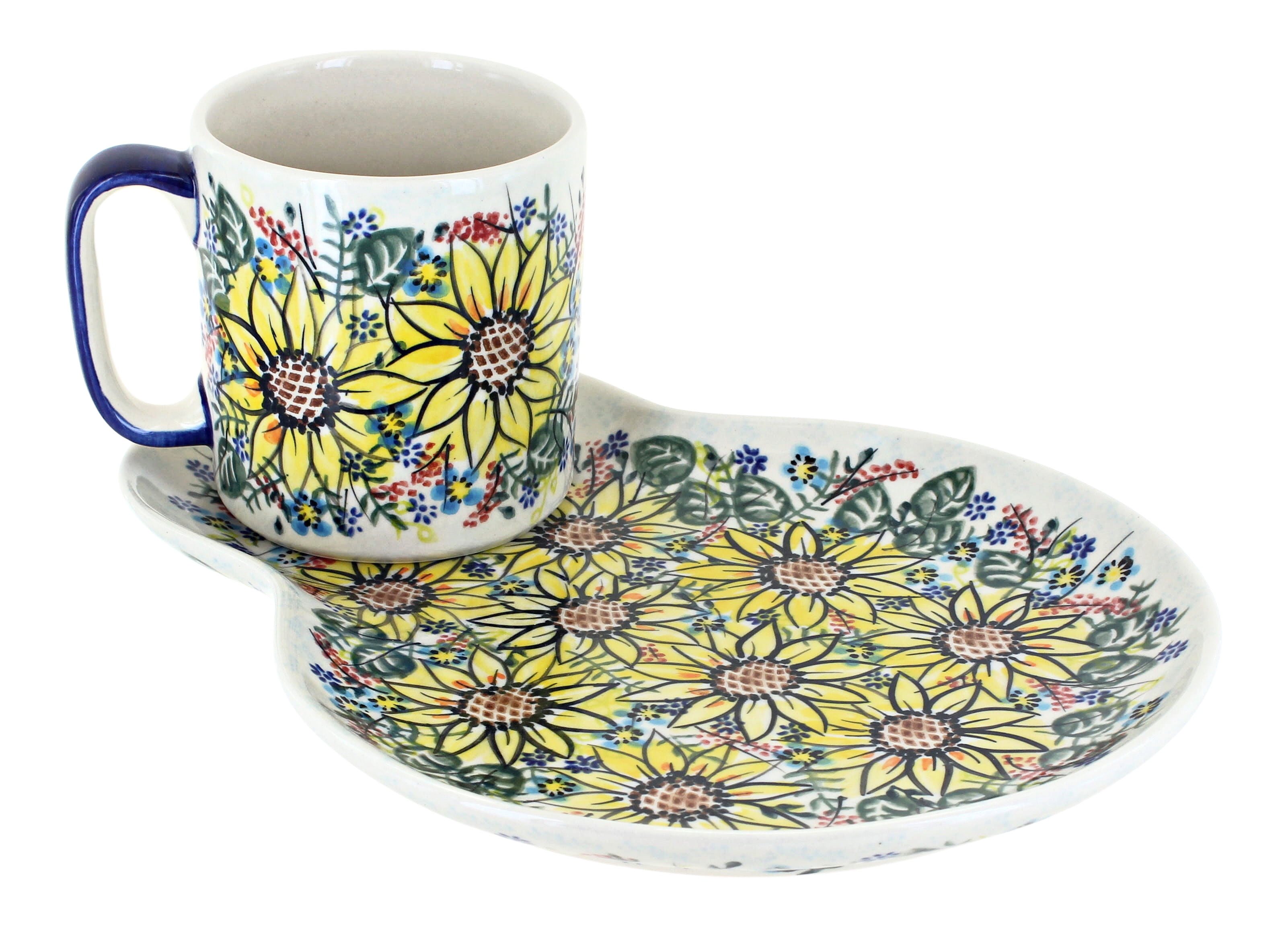 Blue Rose Polish Pottery Sunflower Maze Breakfast Plate with Mug ...