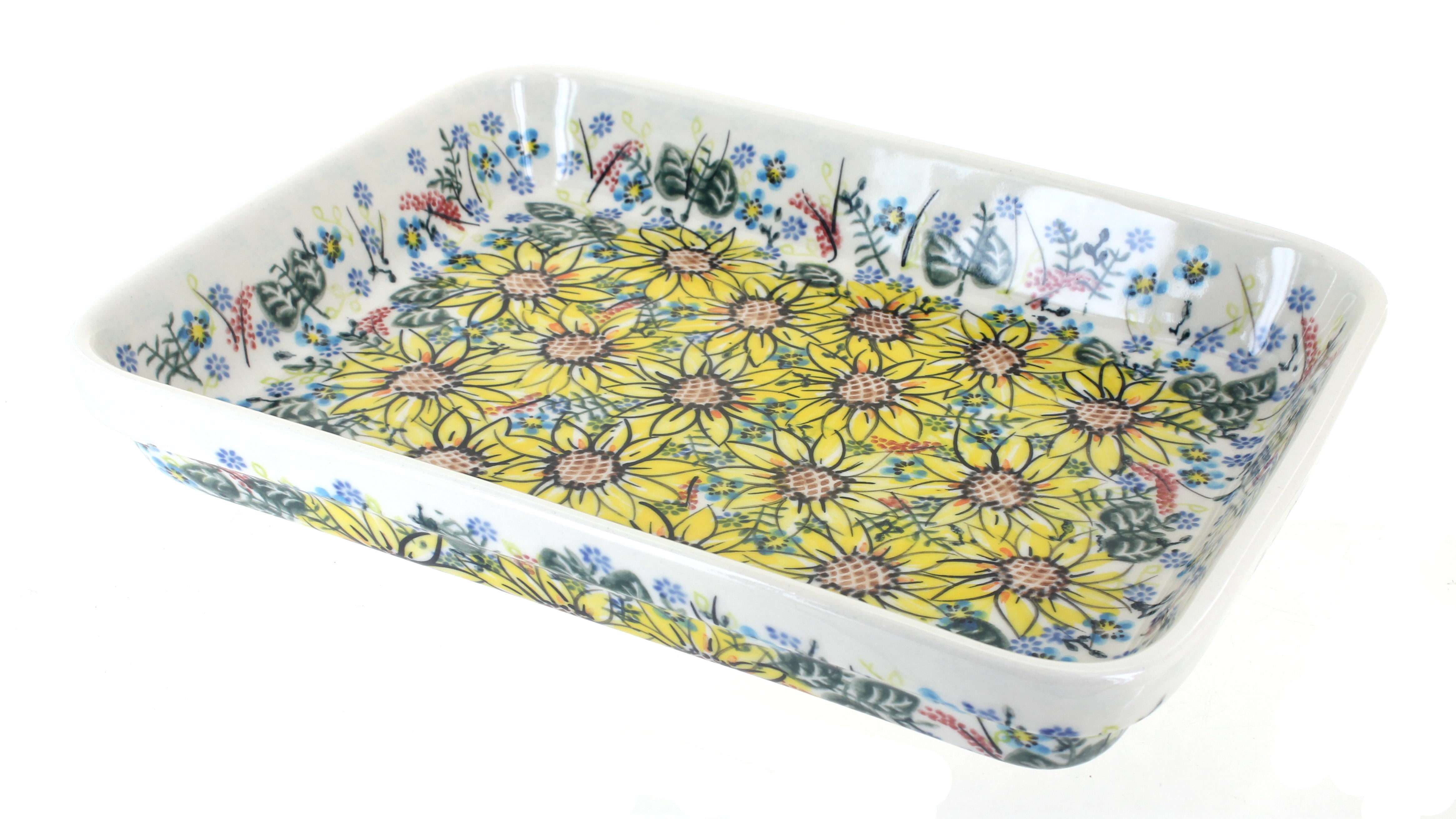Blue Rose Polish Pottery Sunflower Maze Large Rectangular Baker ...