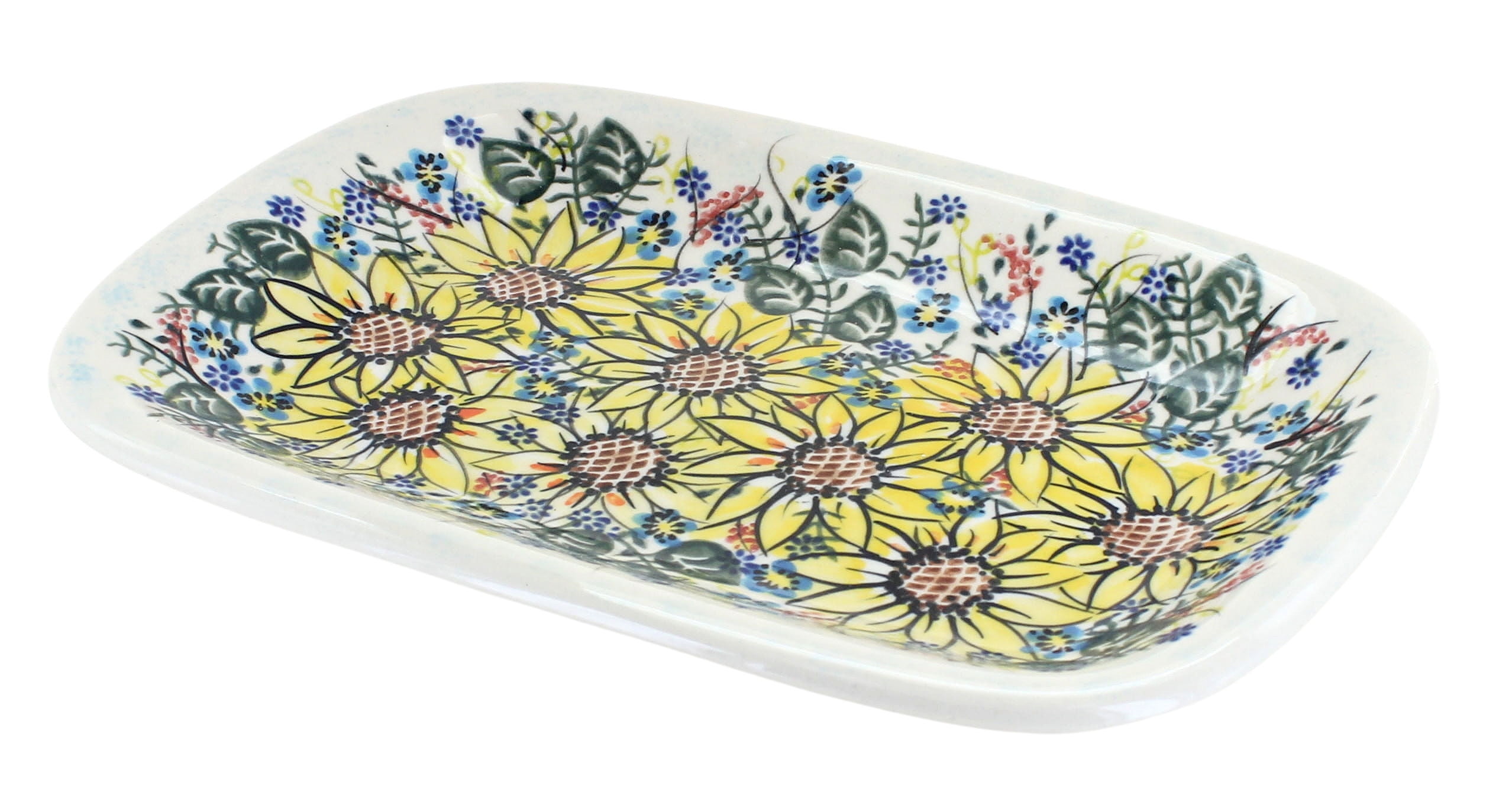 Blue Rose Polish Pottery Sunflower Maze Small Rectangular Serving ...