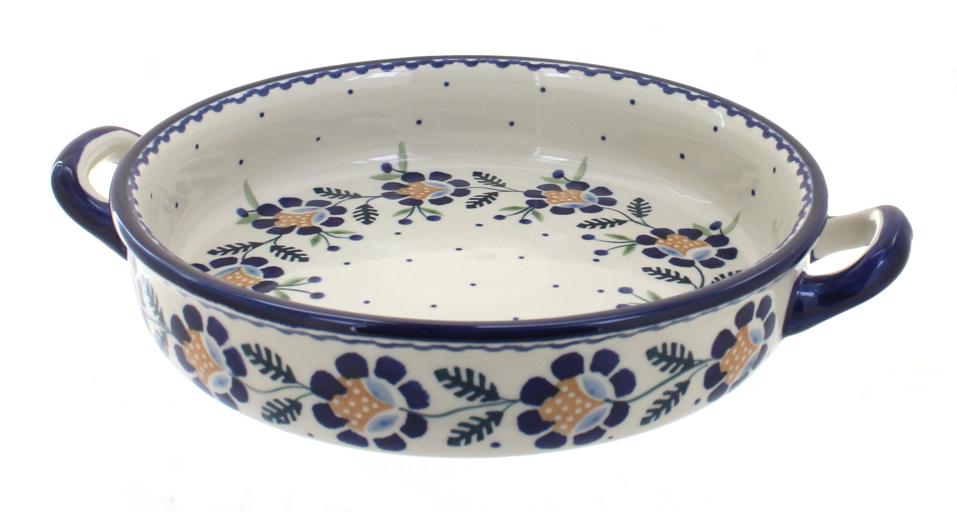 Blue Rose Polish Pottery Sunflower Small Round Baker with Handles ...