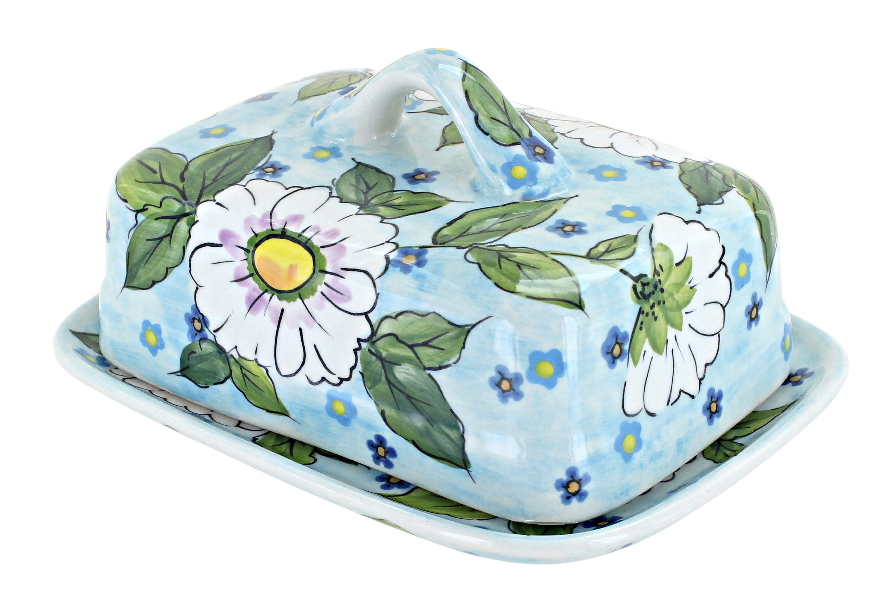 Blue Rose Polish Pottery Sweet Devotion Square Butter Dish - Walmart.com