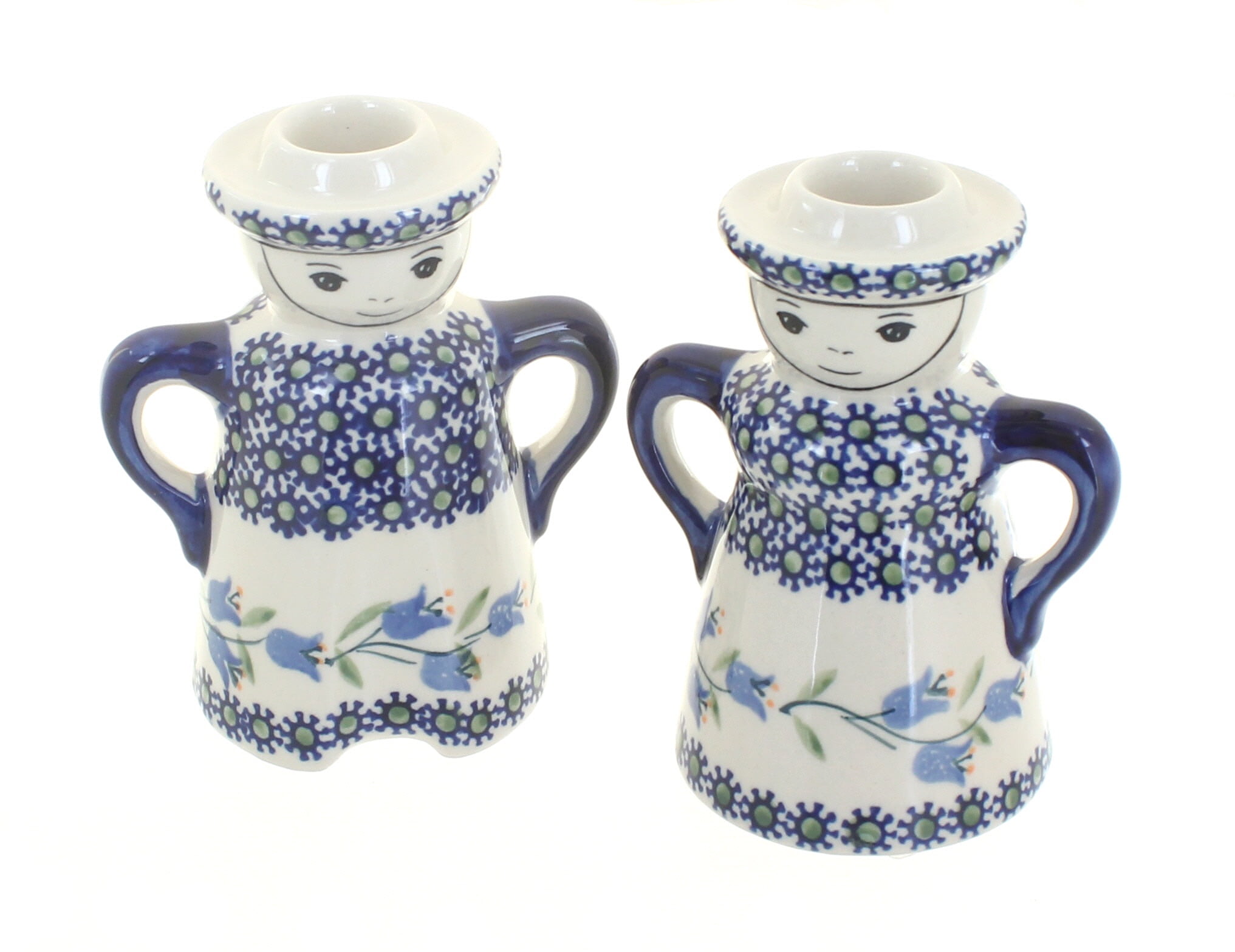 Blue Rose Polish Pottery Tulip Lady & Man Candlestick Holders - Walmart.com
