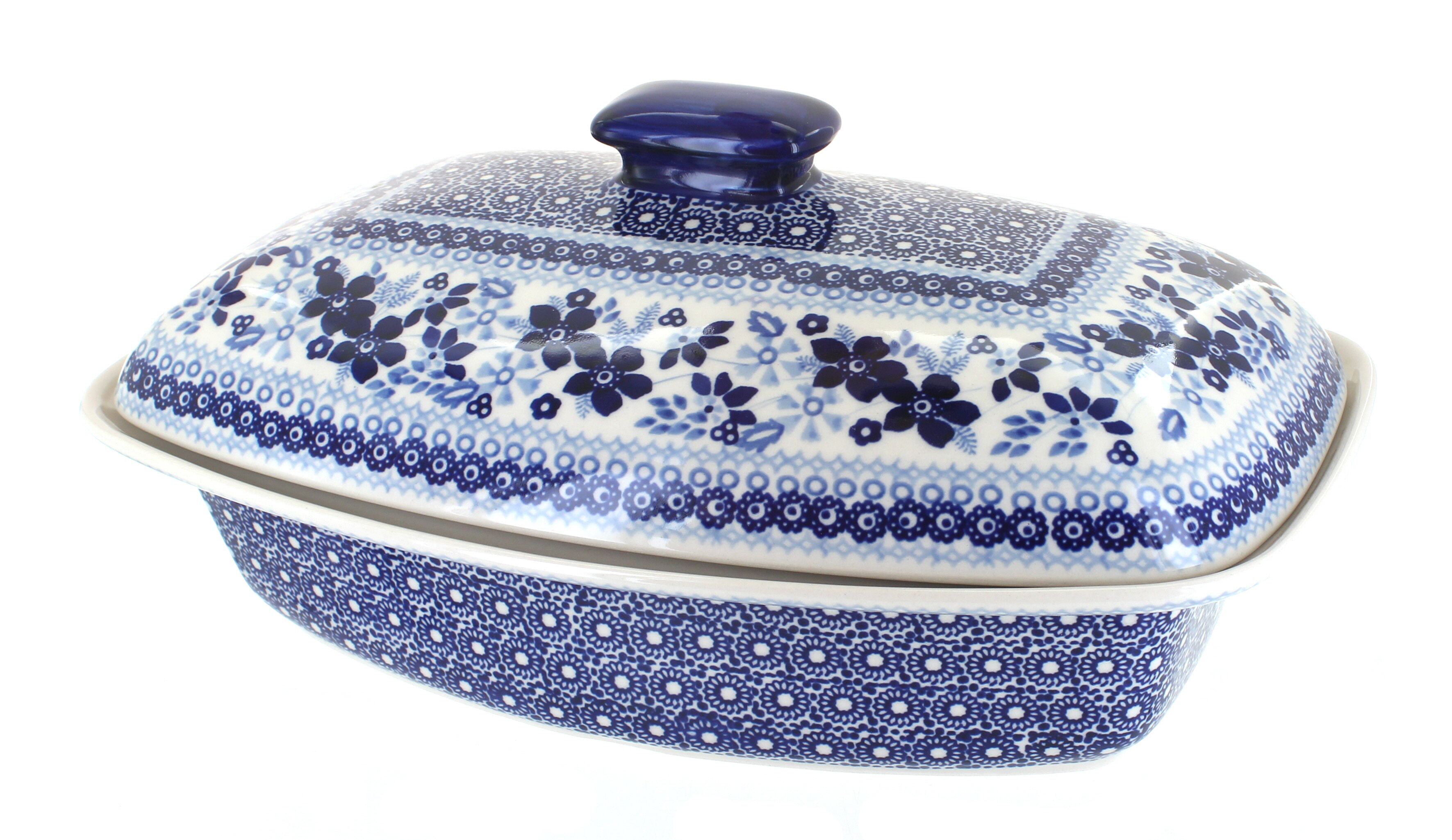Blue Rose Polish Pottery Vintage Blue Daisy Covered Baker - Walmart.com