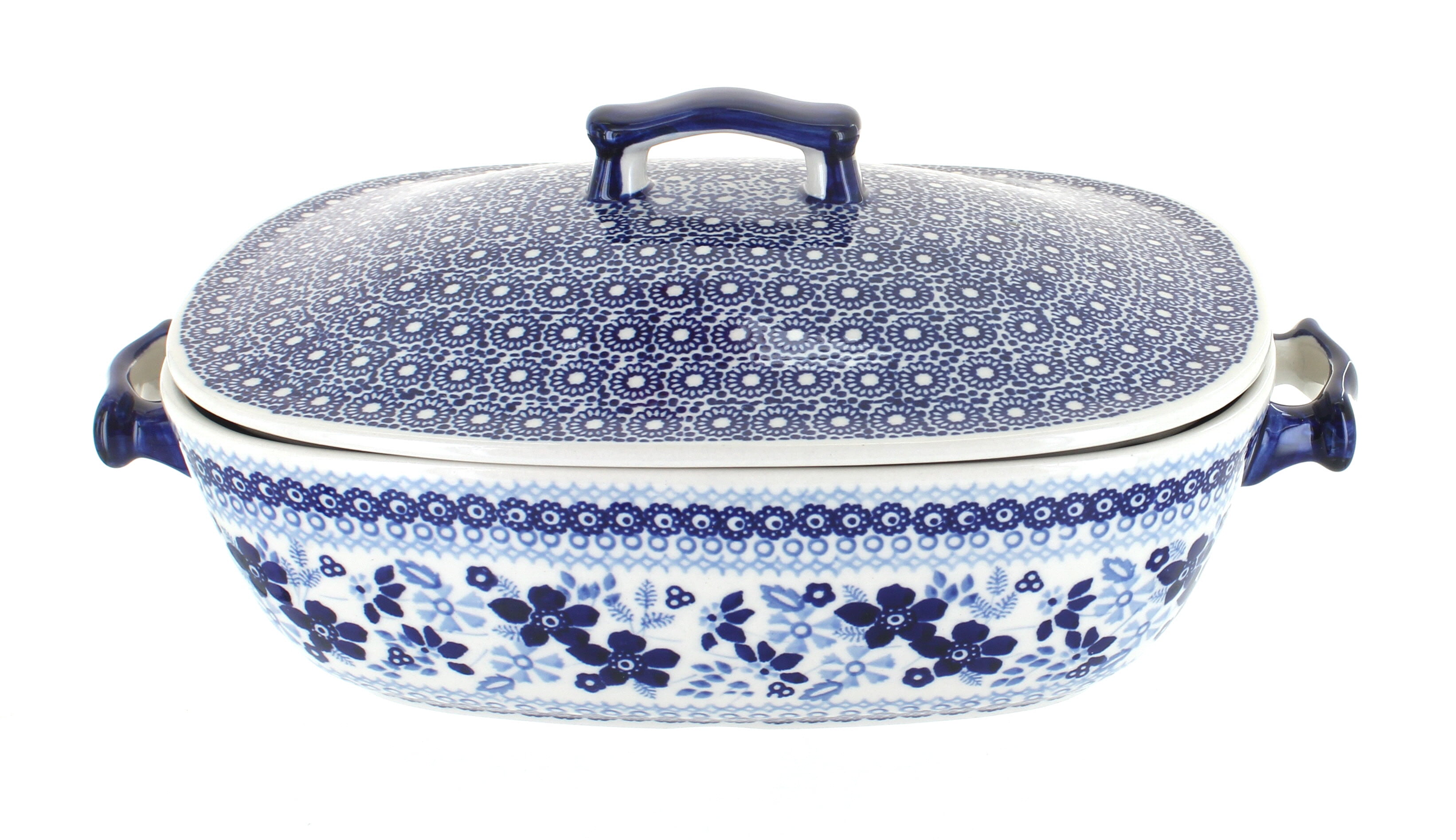 Blue Rose Polish Pottery Vintage Blue Daisy Roaster with Lid - Walmart.com