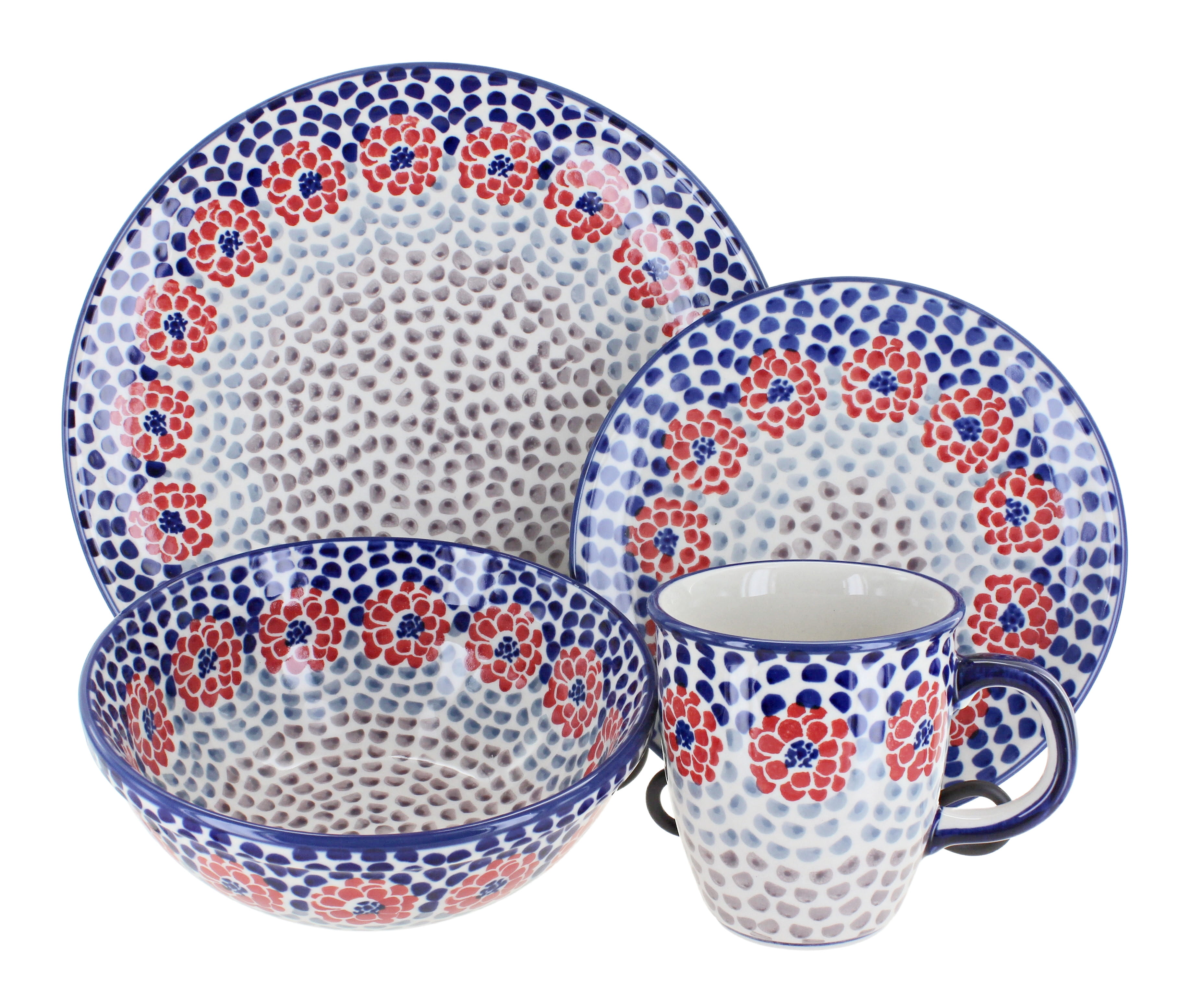 Blue Rose Pottery 16-piece Red Dahlia Dinnerware Set - Walmart.com