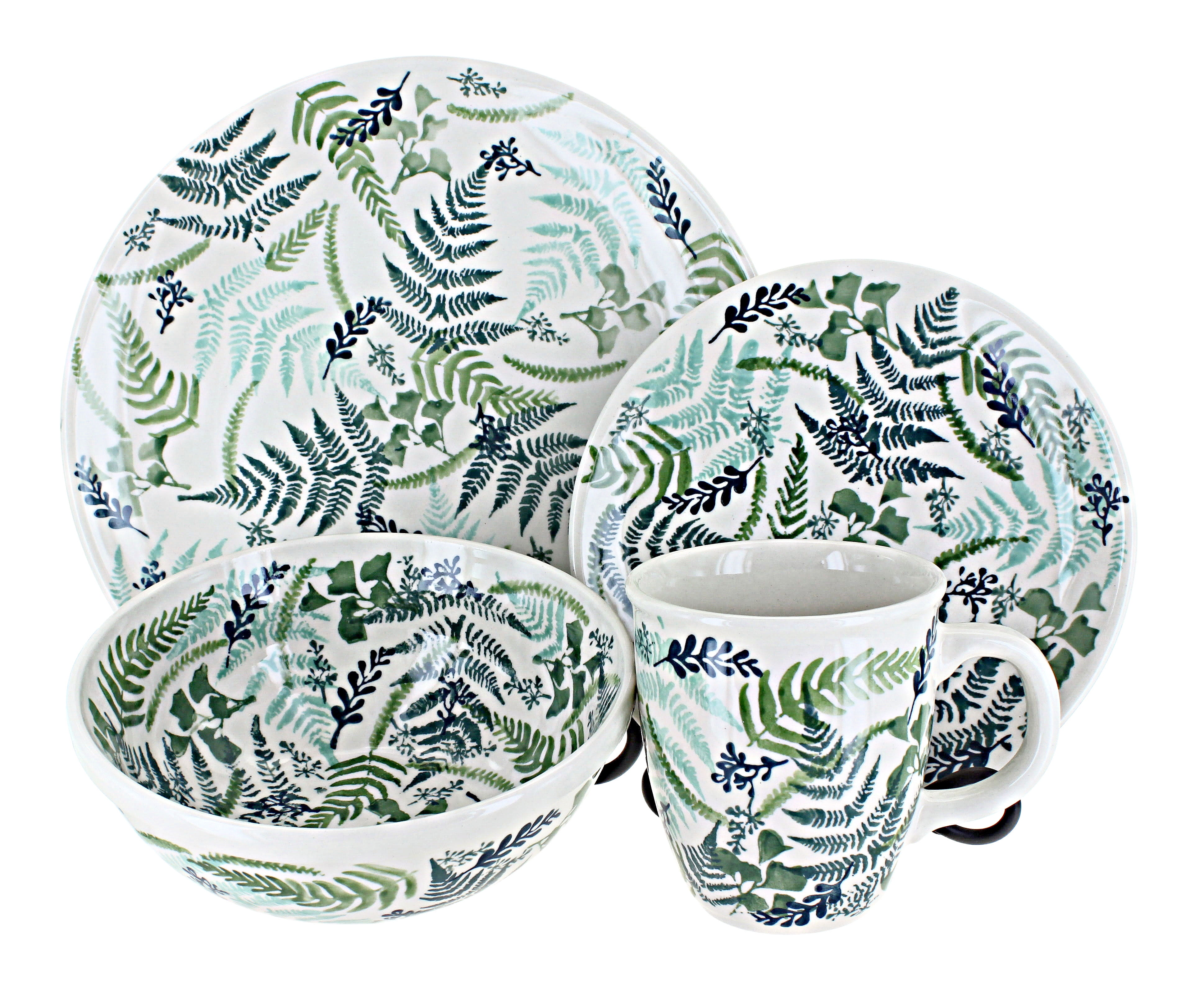 Blue Rose Pottery 16-piece Woodland Fern Dinnerware Set - Walmart.com