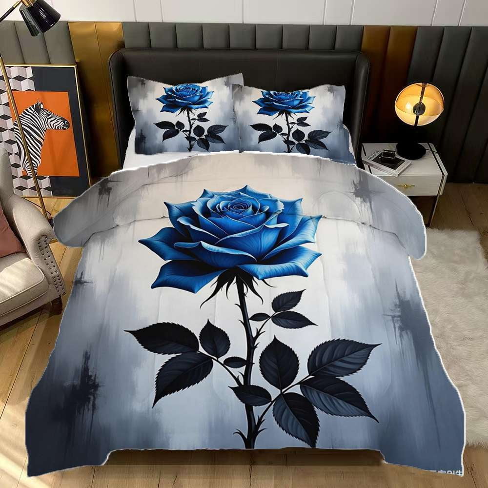 Blue Rose Romantic Comforter Set King Size Bedding Set For Travl ...