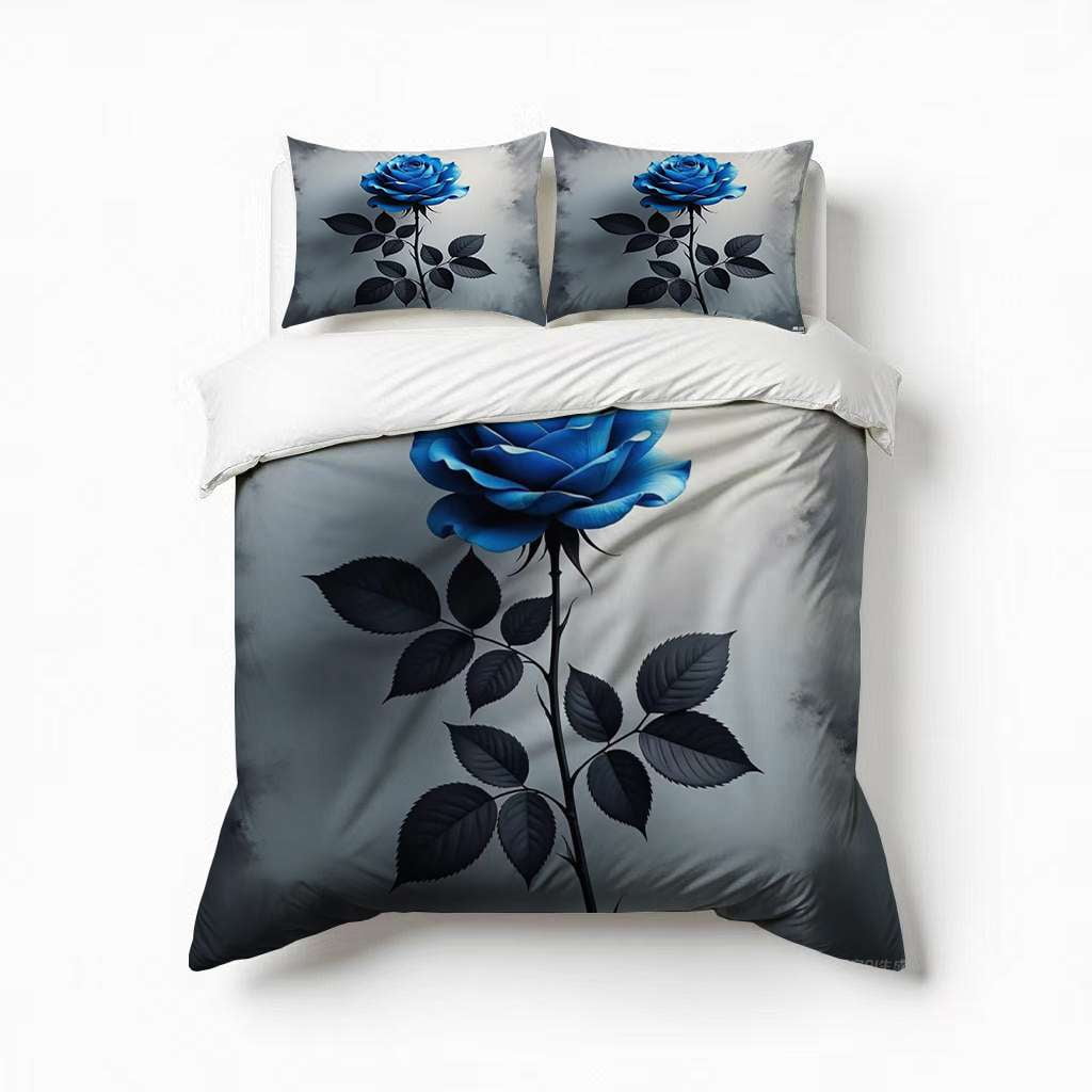 Blue Rose Romantic Print Bedding Set 3 Pcs Soft Microfiber Quilt Cover ...