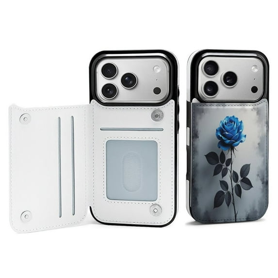 Blue Rose Romantic Print Leather Wallet Case for iPhone 12 Pro Max ...