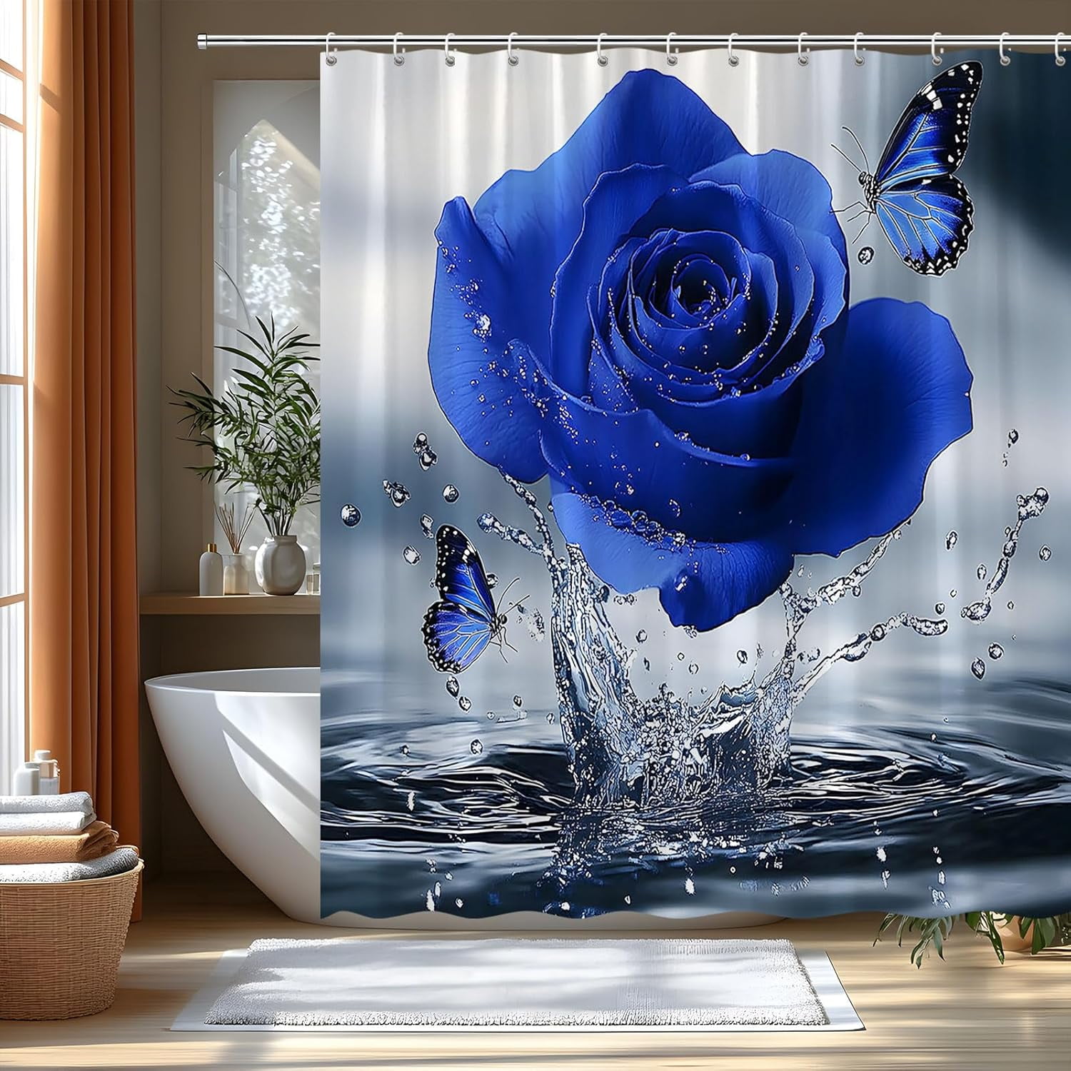 Blue Rose Shower Curtain Blue Roses Bloom Butterfly Spring Flower ...