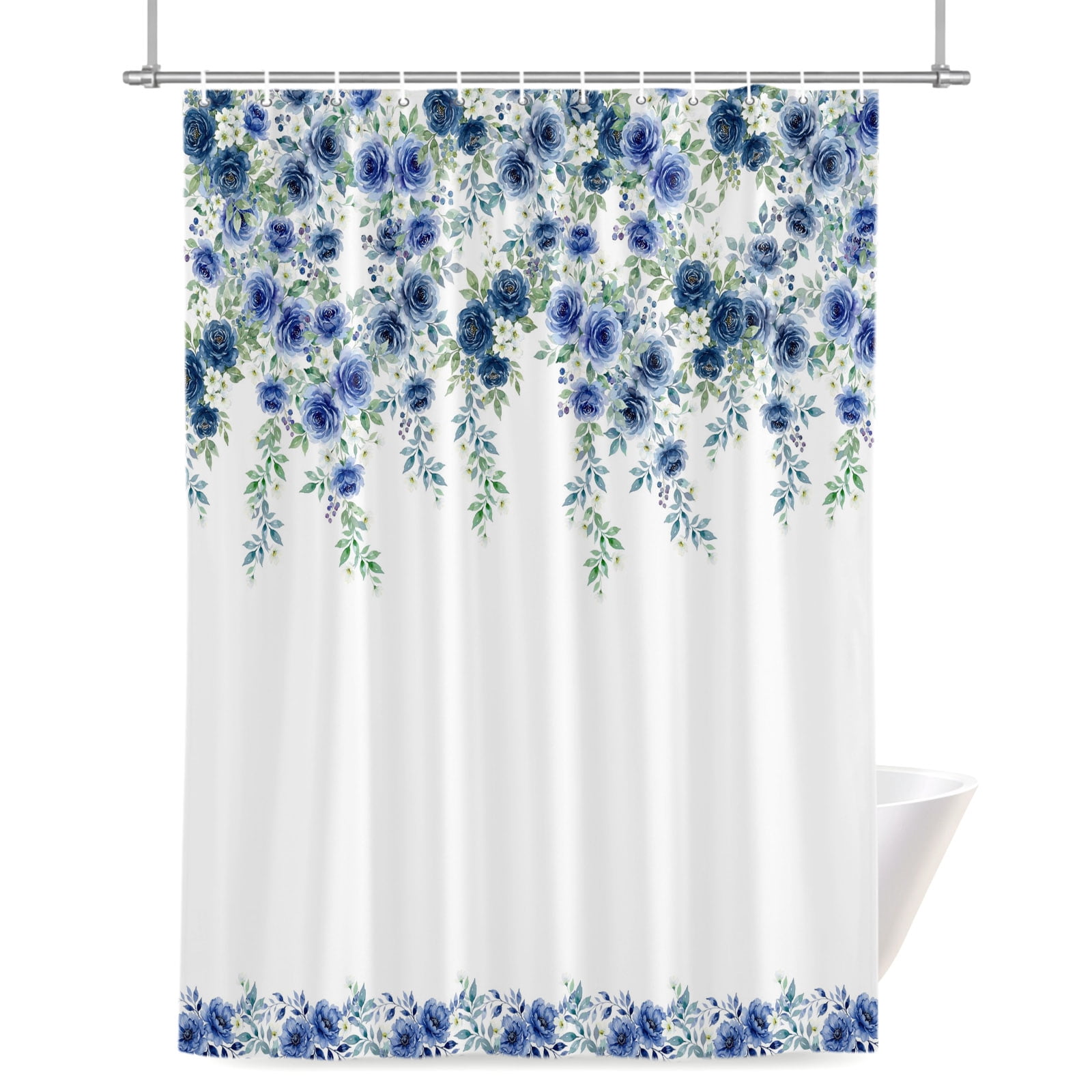 Blue Rose Shower Curtains for Bathroom, Country Blue Flower Floral ...