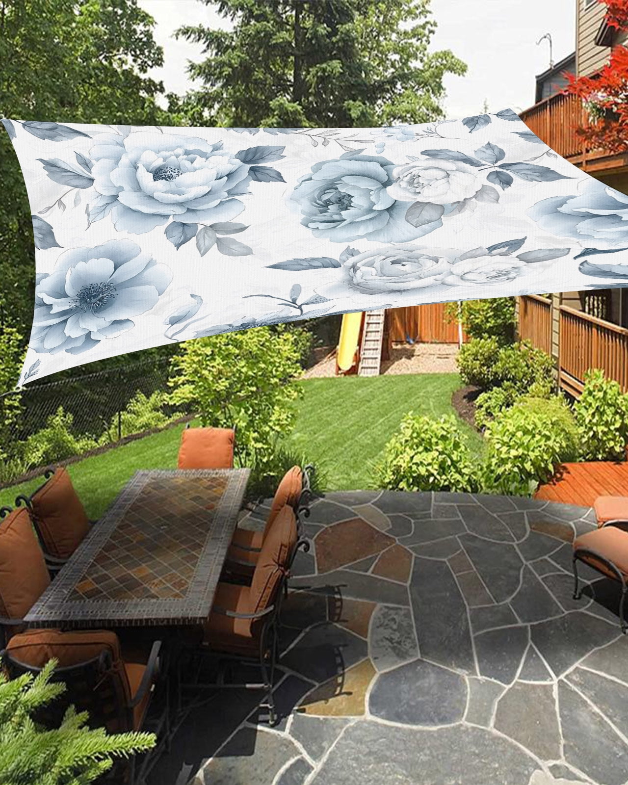 Blue Rose Sun Shade Sail 12'X16' Country Retro Watercolor Gray Blue ...