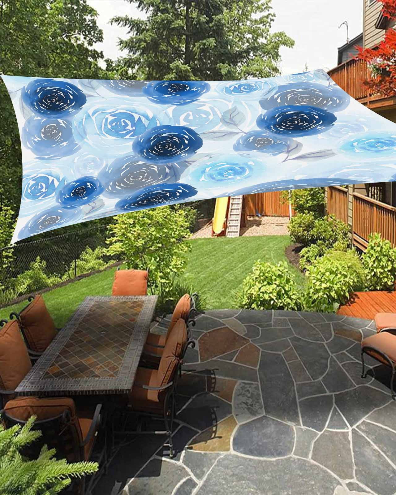 Blue Rose Sun Shade Sail 12'X16' Spring Florals Garden UV Block Outdoor ...