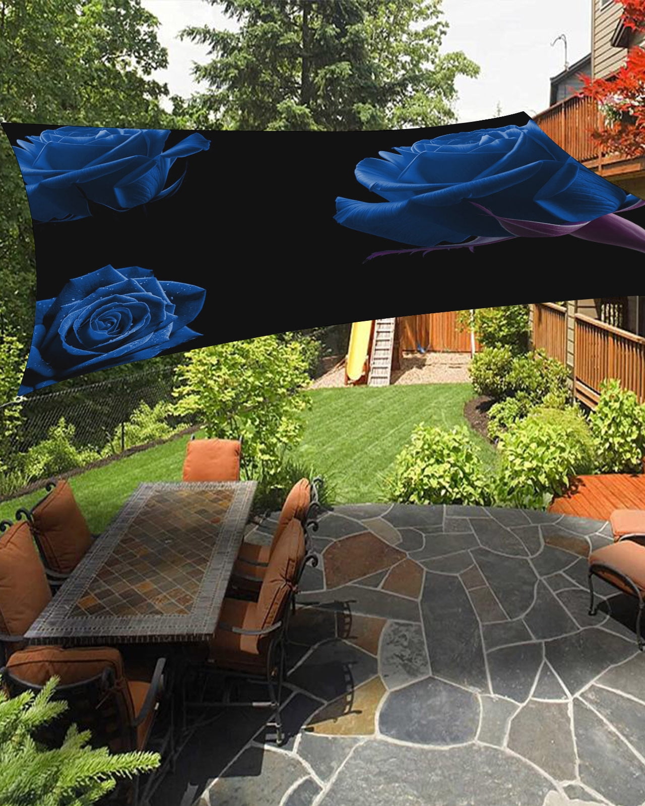 Blue Rose Sun Shade Sail 14'X18' Vintage Flower Garden Abstract Classic ...