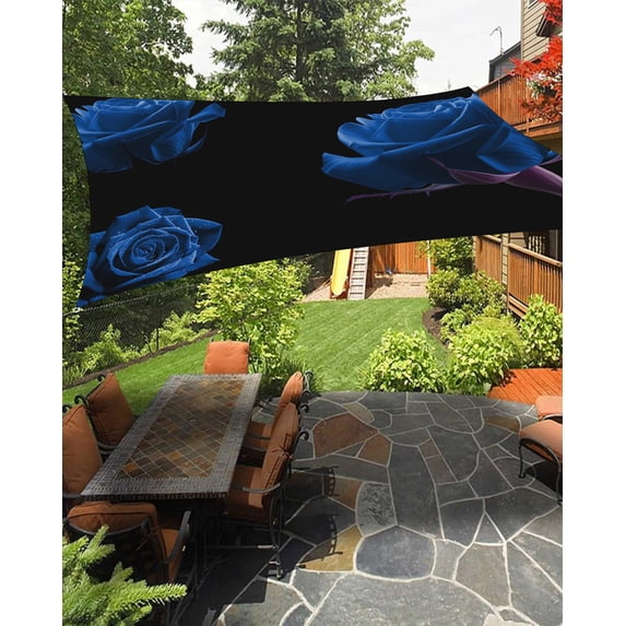 Blue Rose Sun Shade Sail 14'X18' Vintage Flower Garden Abstract Classic ...