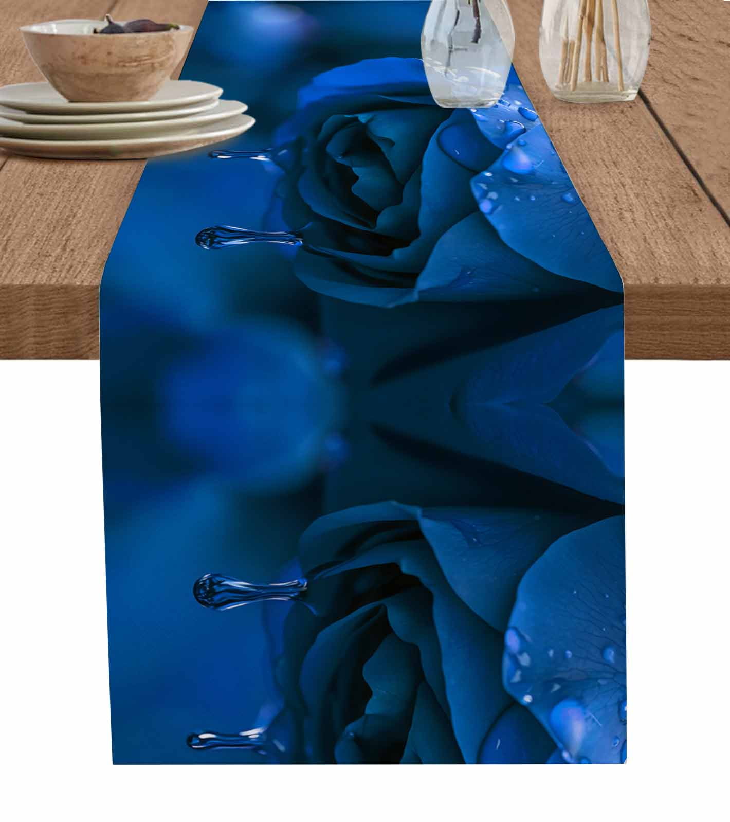 Blue Rose Table Runner 72 Inches, Elegance Fantasy Flowers Romantic Bed ...