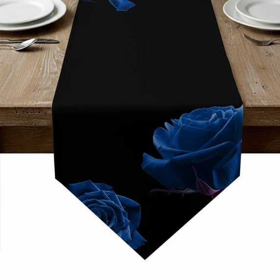 Blue Rose Table Runner Linen Burlap Table Runner 120 Inches Long ...