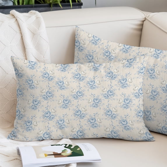 Blue Rose Throw Pillow Covers, Country Pastoral Vintage Farmhouse ...