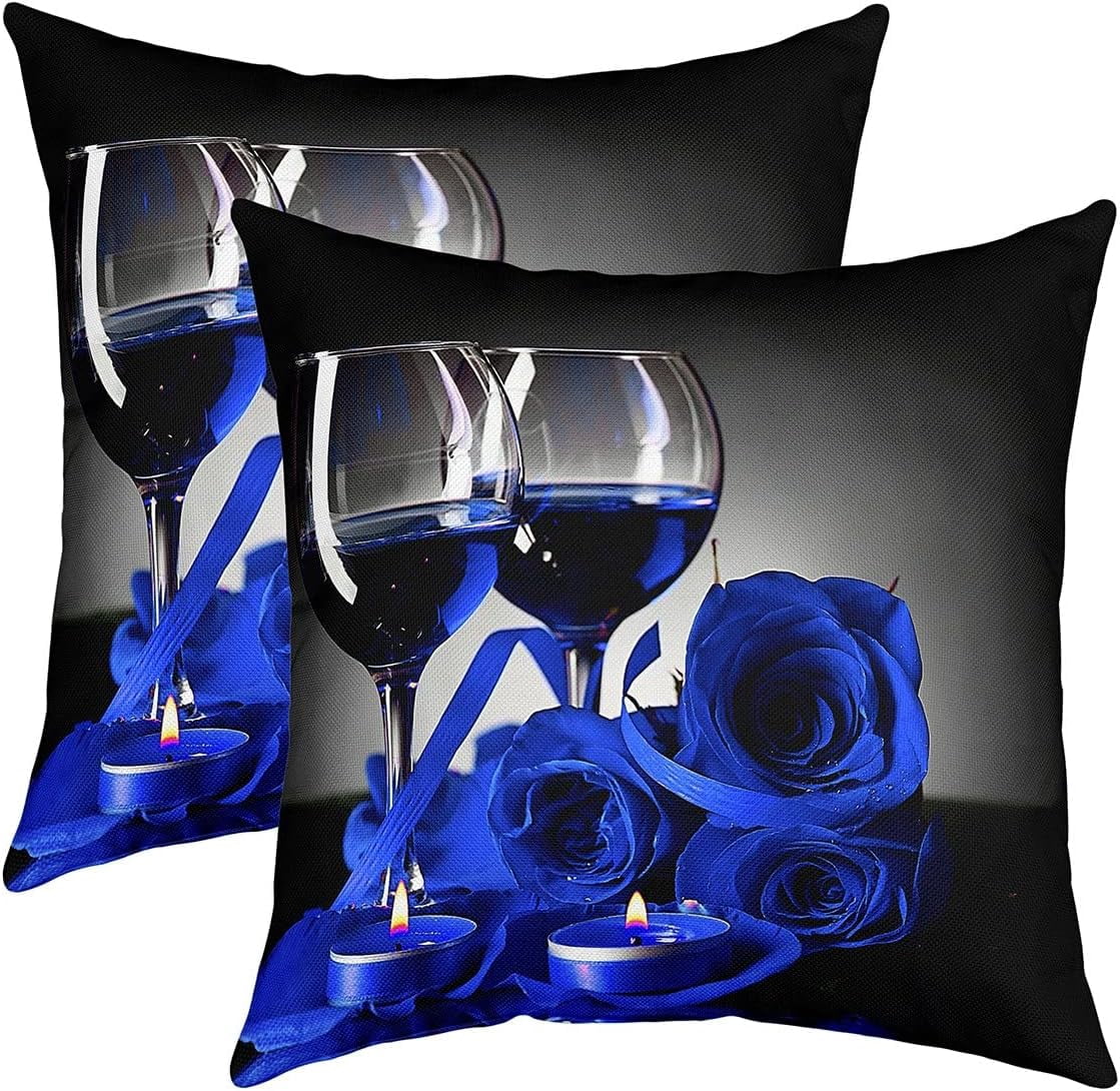 Blue Rose Throw Pillow Covers, Romantic 3D Rose Pillow Covers for Bed ...