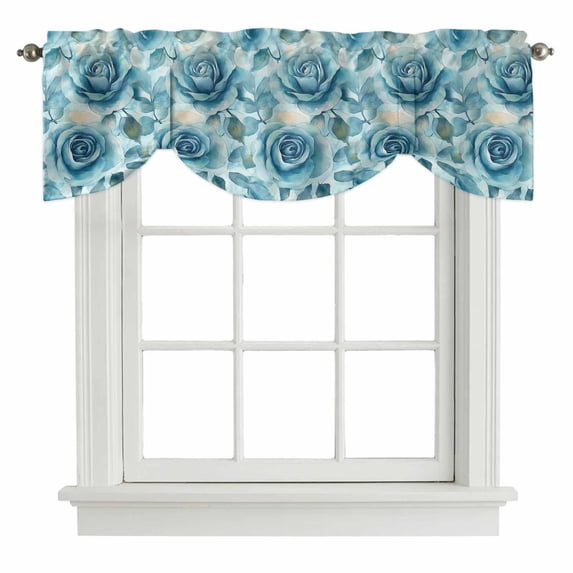 Blue Rose Tie Up Valance for Windows, Spring Romantic Flower Floral ...