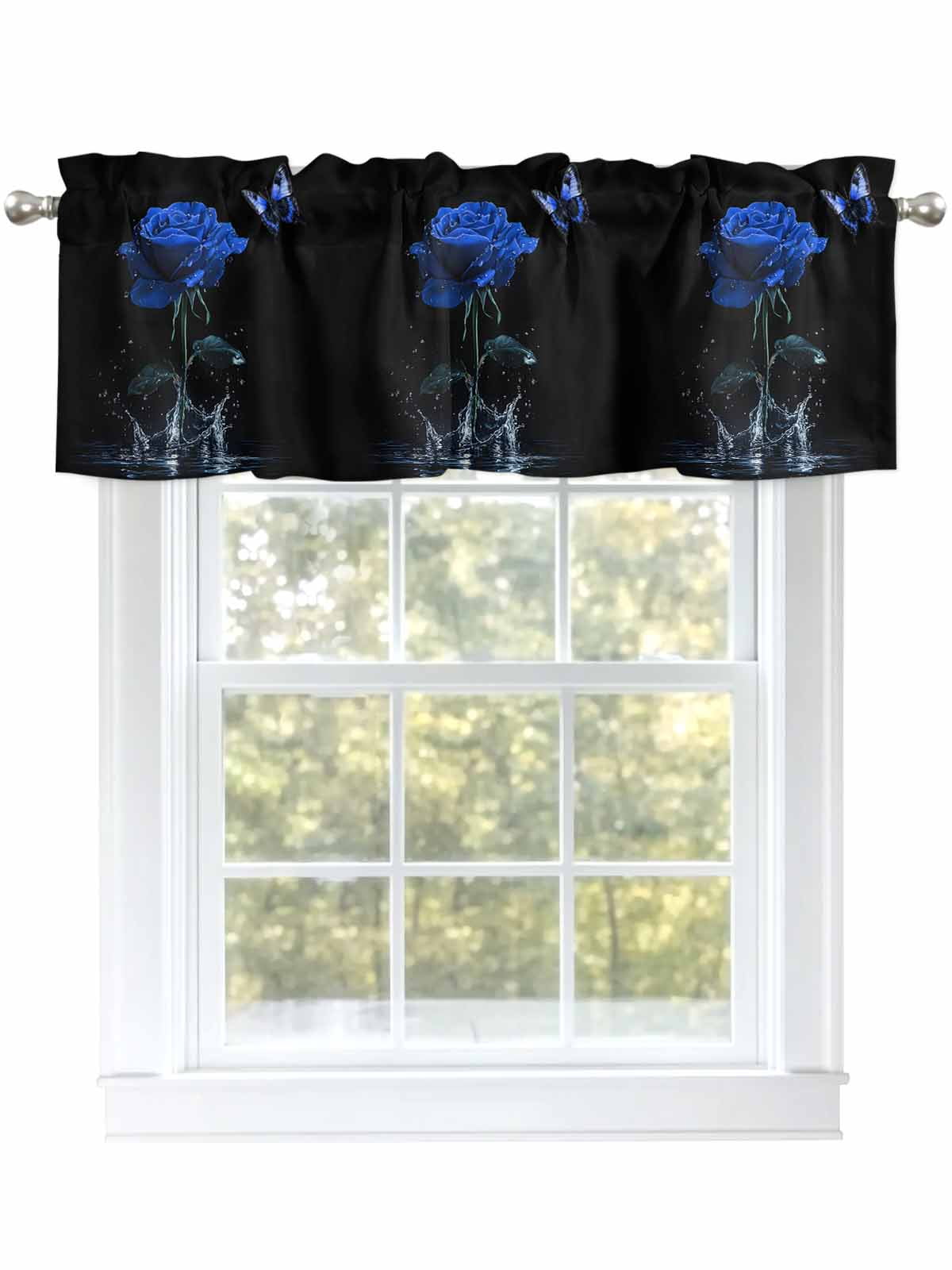 Blue Rose Valances for Windows, Rod Pocket Kitchen Valance Curtains ...