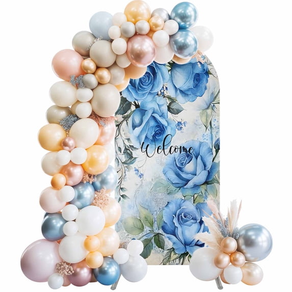 Blue Rose Welcome Text Arch Backdrop Cover 5 FT Spring Summer Floral ...