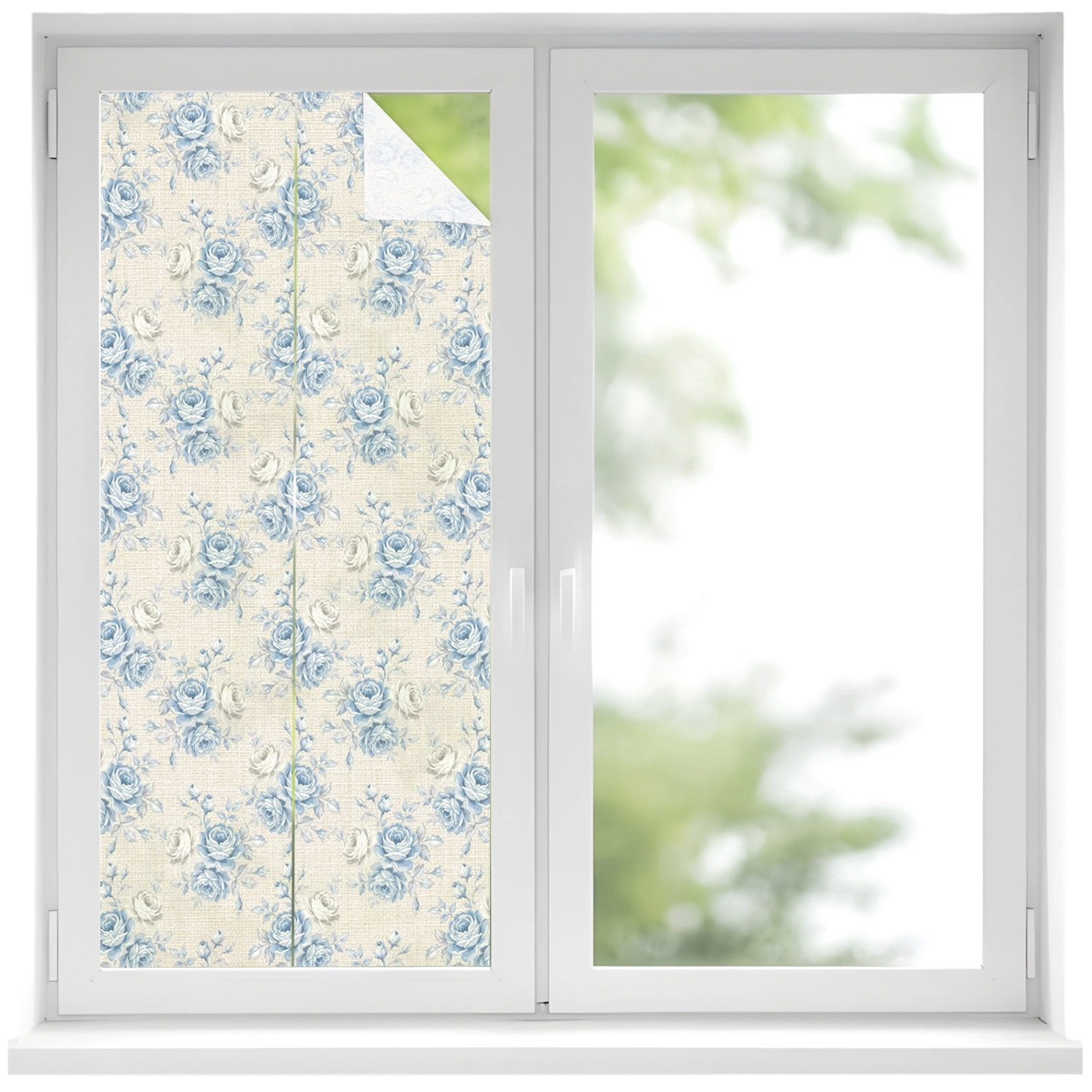 Blue Rose Window Privacy Film, Country Pastoral Vintage Farmhouse ...