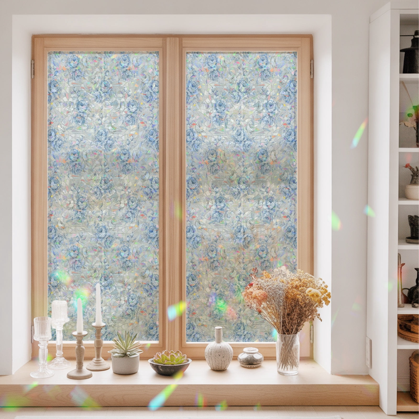 Blue Rose Window Privacy Film Country Pastoral Vintage Farmhouse ...