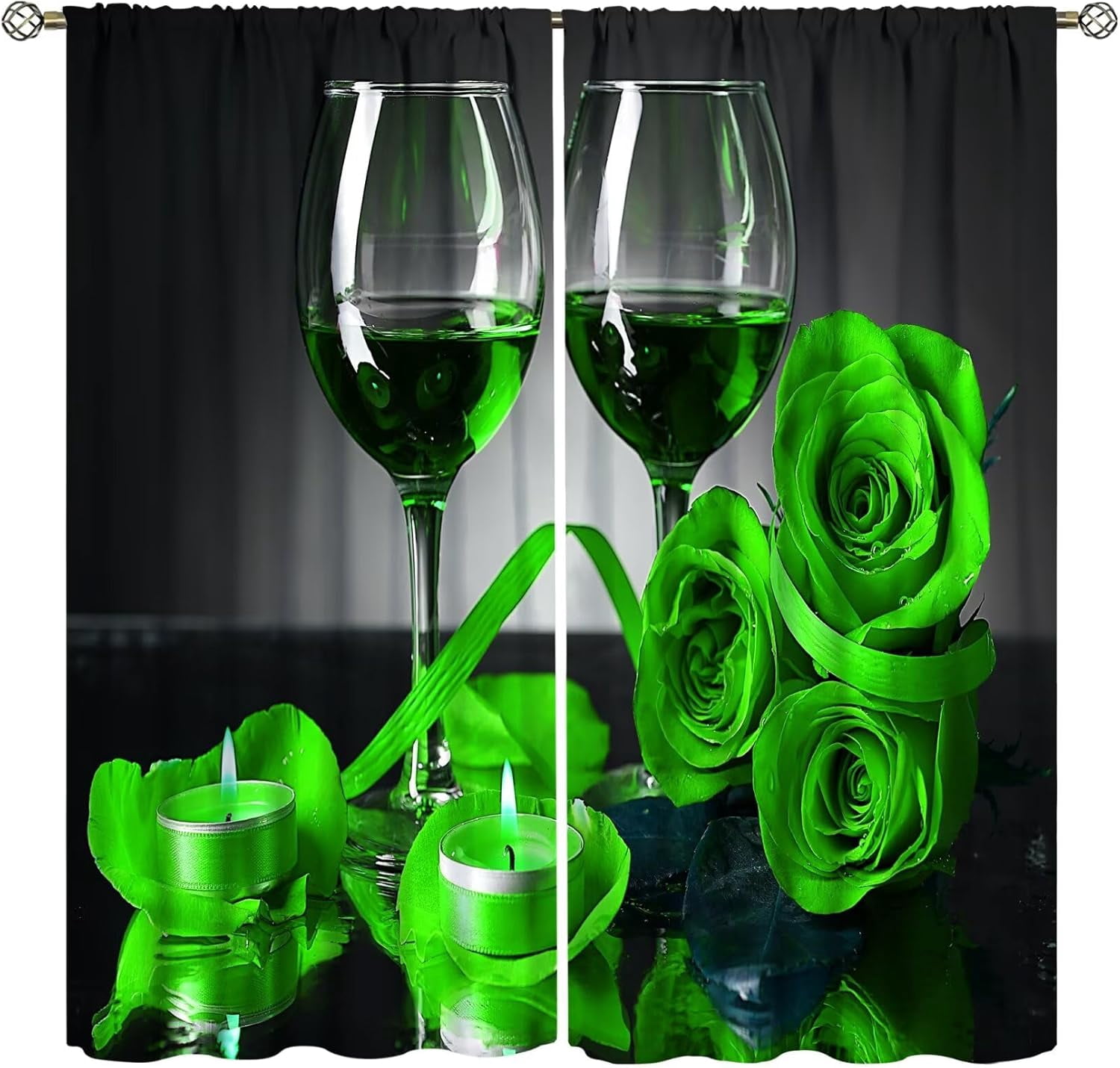 Blue Rose Wine Curtains Romantic 3D Rose Wine Glass Blossom Floral ...