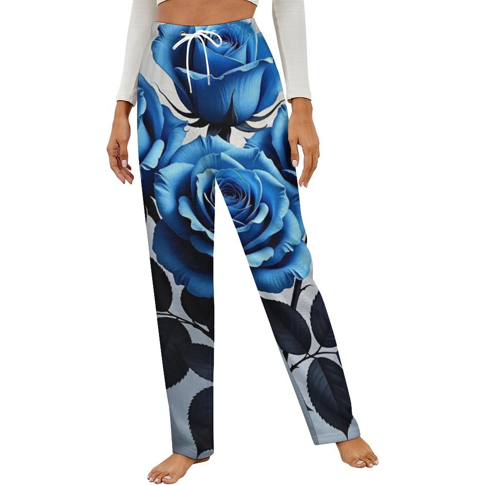 Blue Rose Winter Female Pants Flannel High Waist Women Pants Lady Warm ...
