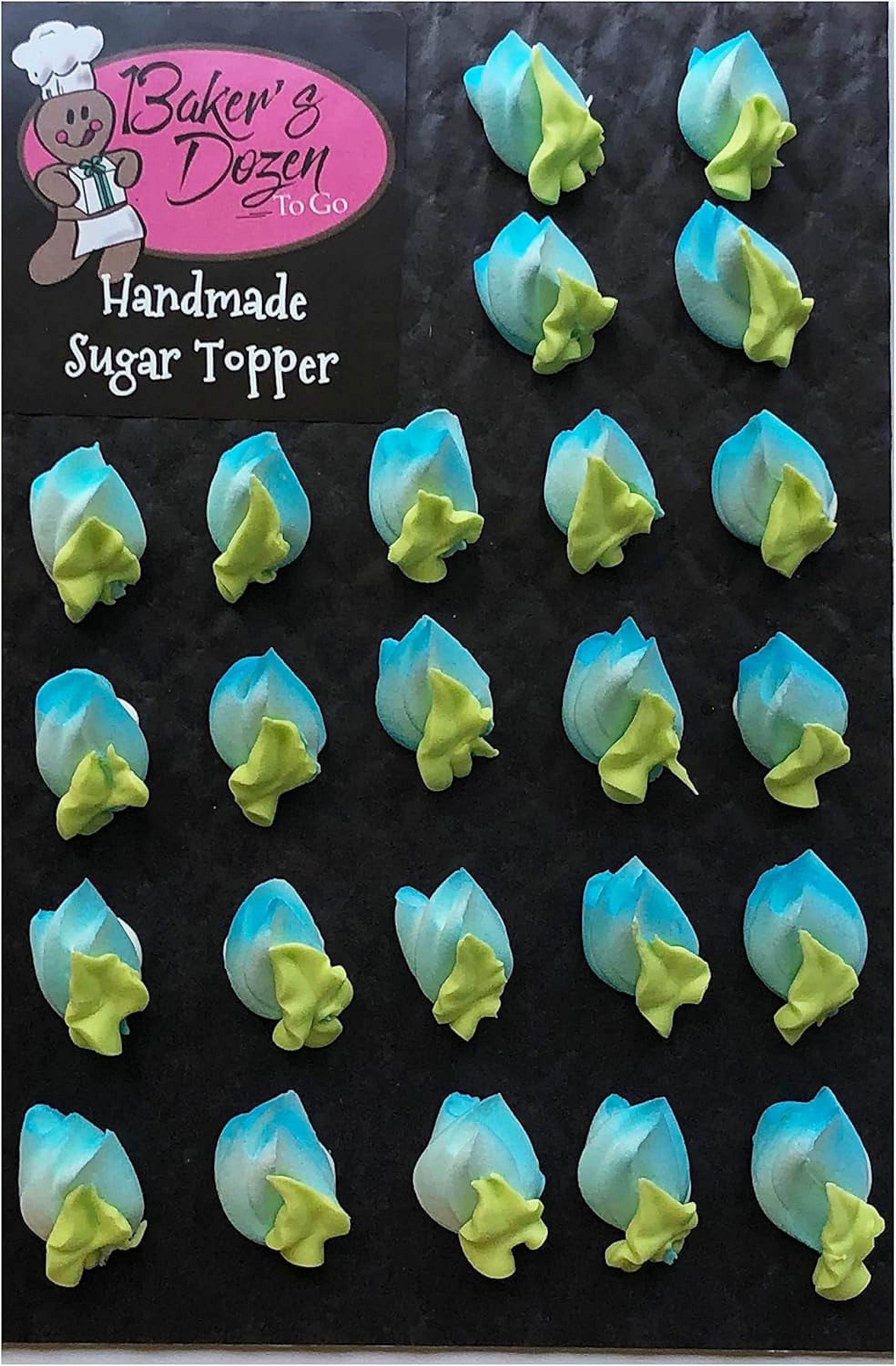 Blue Rosebuds Flower -24 pcs Edible Icing Cupcake Topper by (Choose ...