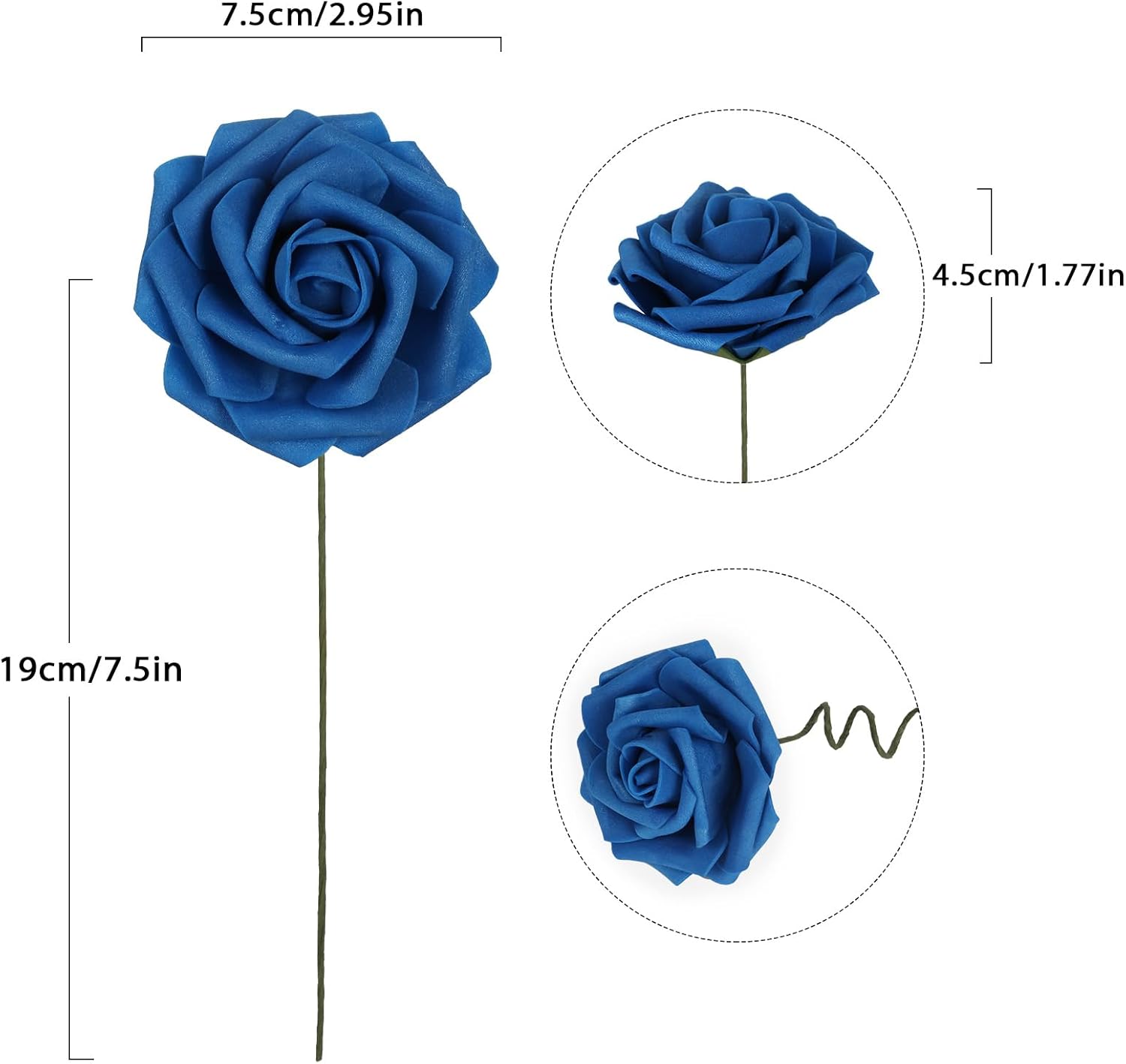 Blue Roses 50Pcs Artificial Blue Roses With Stems 2.95" Realistic Fake ...