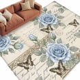 Blue Roses Area Rug 8x10 Washable Rug Non Slip Spring Floral Farmhouse ...
