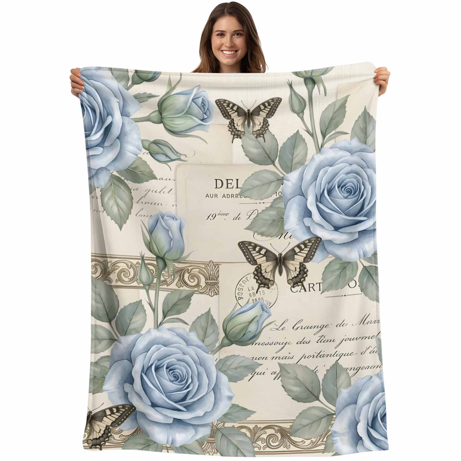Blue Roses Blanket Soft Cozy Warm Throw Blanket for Couch, Plush Fuzzy ...