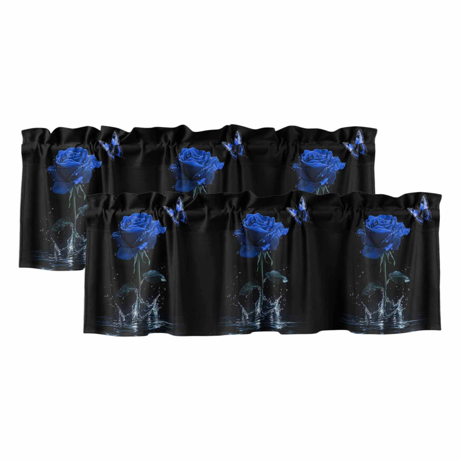 Blue Roses Curtain Valances for Windows, Kitchen Valance Window ...